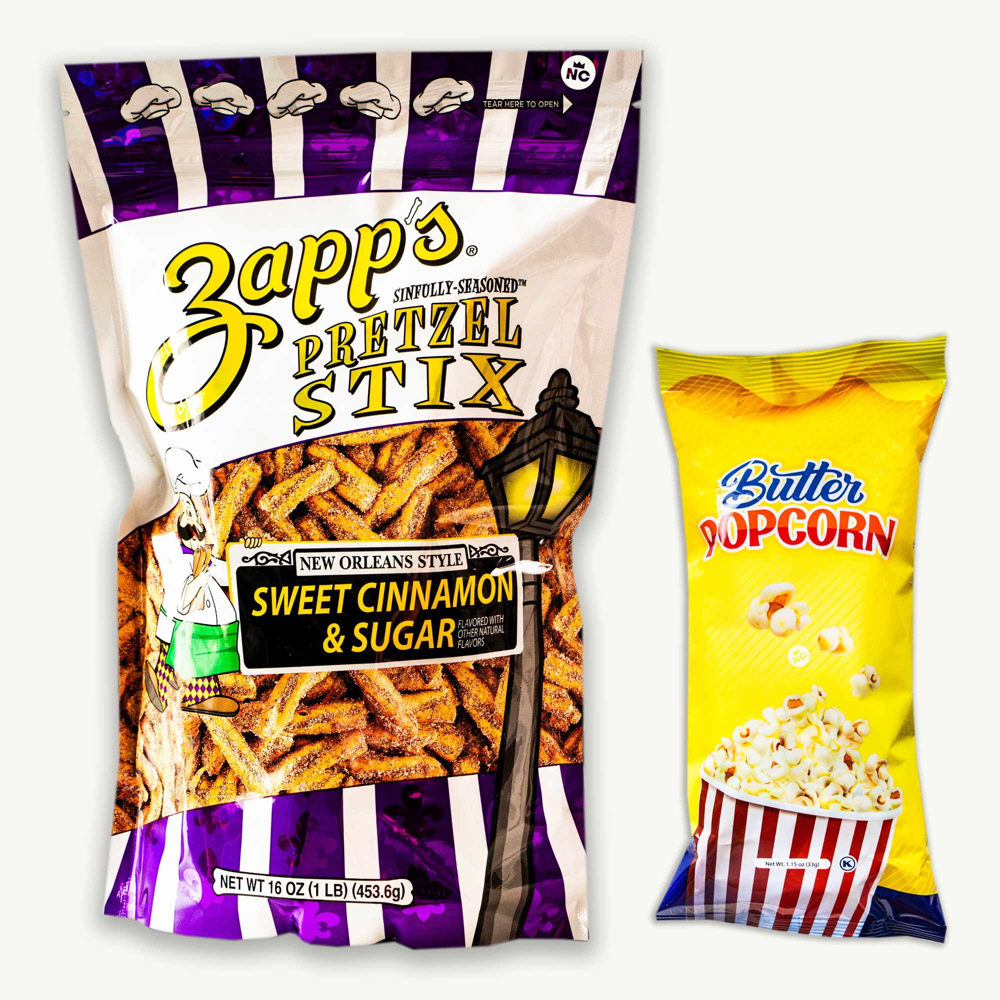 Zapp's Sweet Cinnamon and Sugar Pretzel Stix (16oz) - Butter Popcorn (1 ...