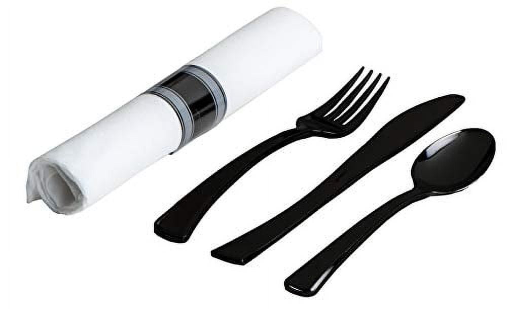 Zappy 50 Pre Rolled Black Silverware Plastic Spoon Fork Knife Heavy ...
