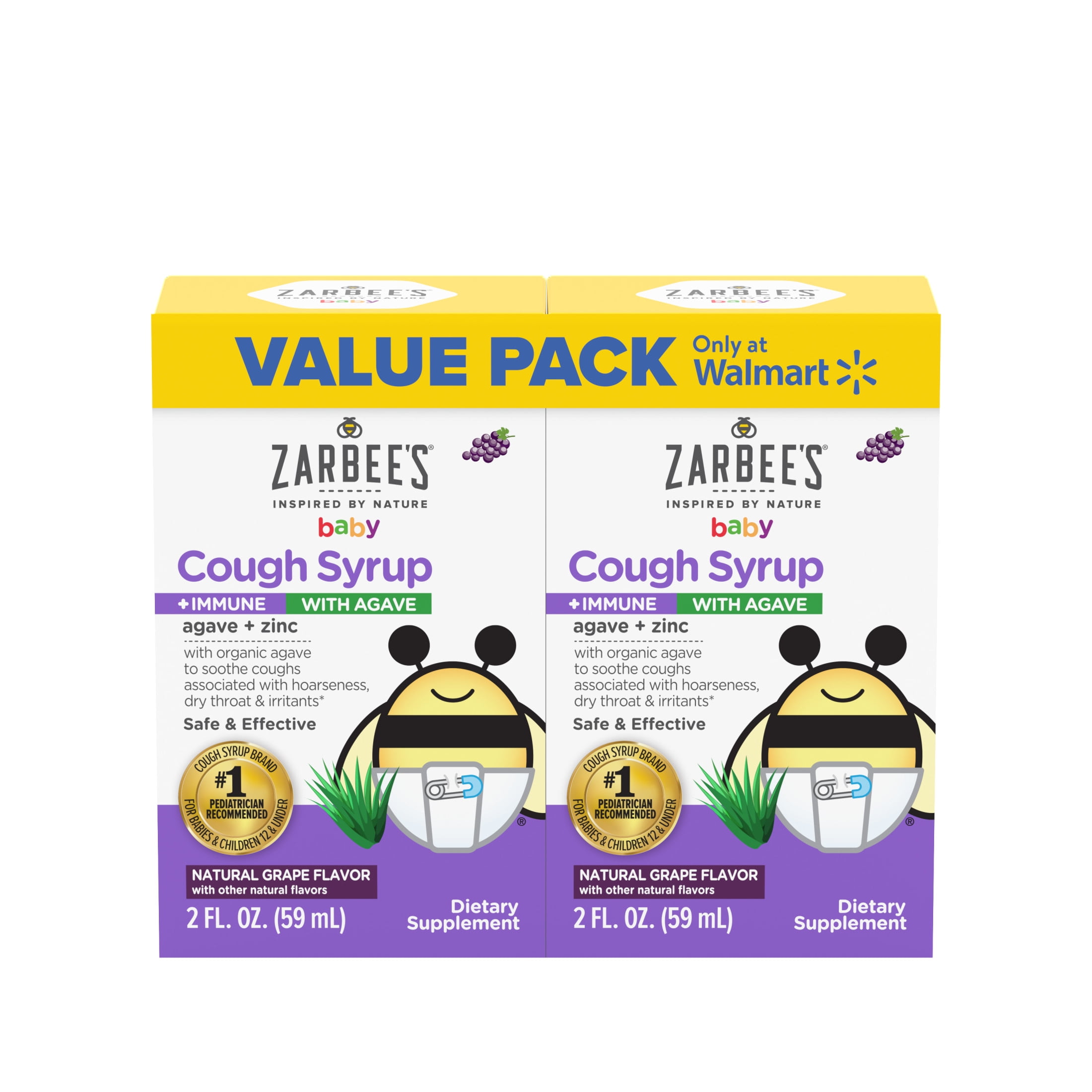 Zarbee's Baby Cough Syrup + Immune With Agave + Zinc, Natural Grape ...