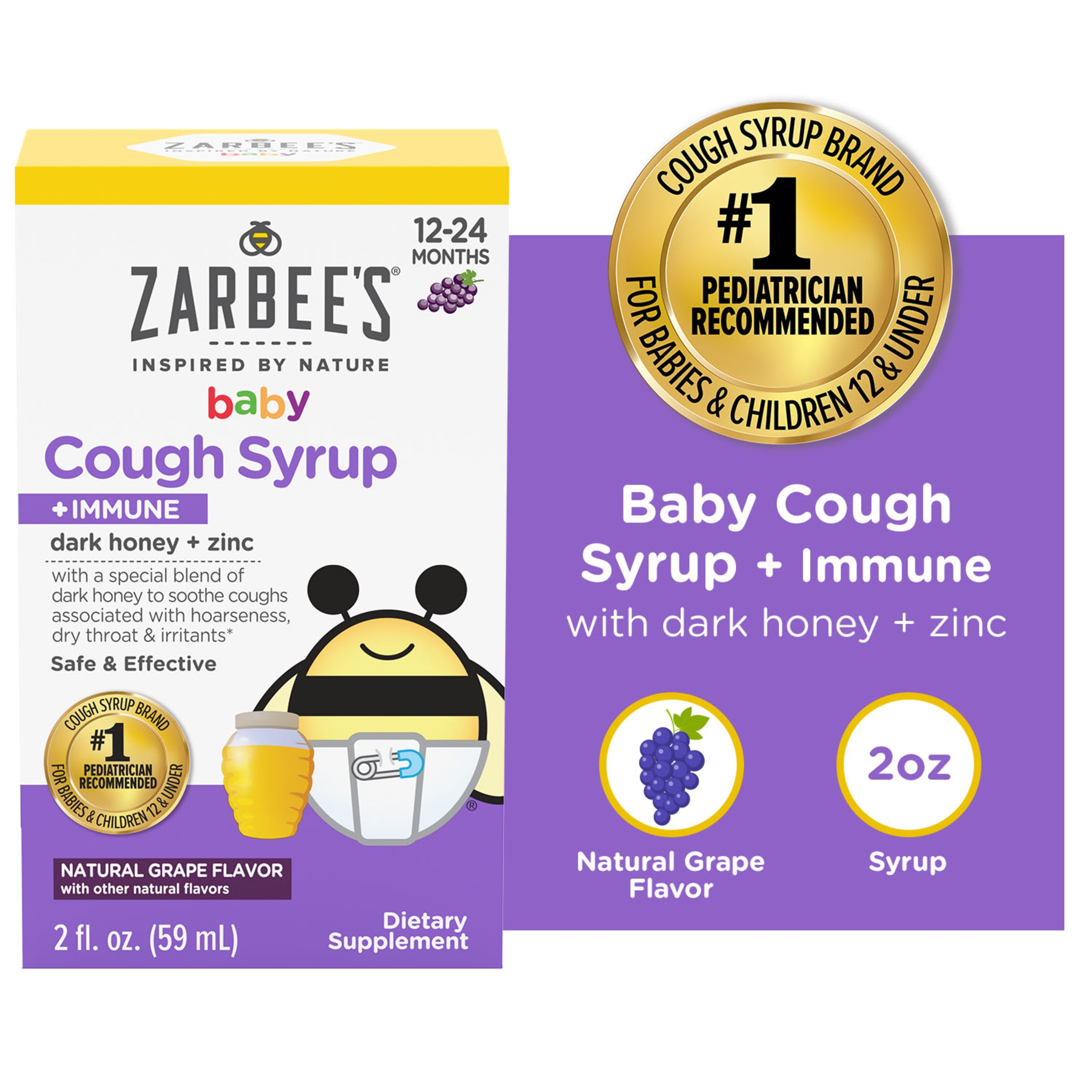 Zarbee's Naturals Baby Cough Syrup + Mucus, Natural Grape, 2 fl oz ...