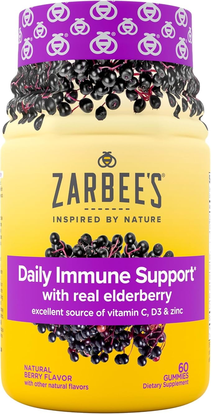 Zarbee's Elderberry Gummy Daily Immune Support Supplement with Vitamins A C D E and Zinc Black ...