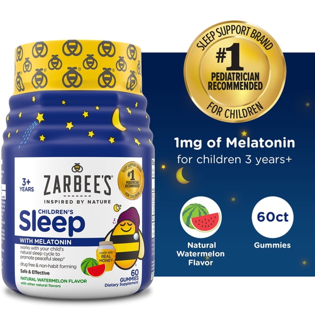 Zarbee's Kids Melatonin Gummies 1mg Sleep Aid Supplement, Watermelon ...