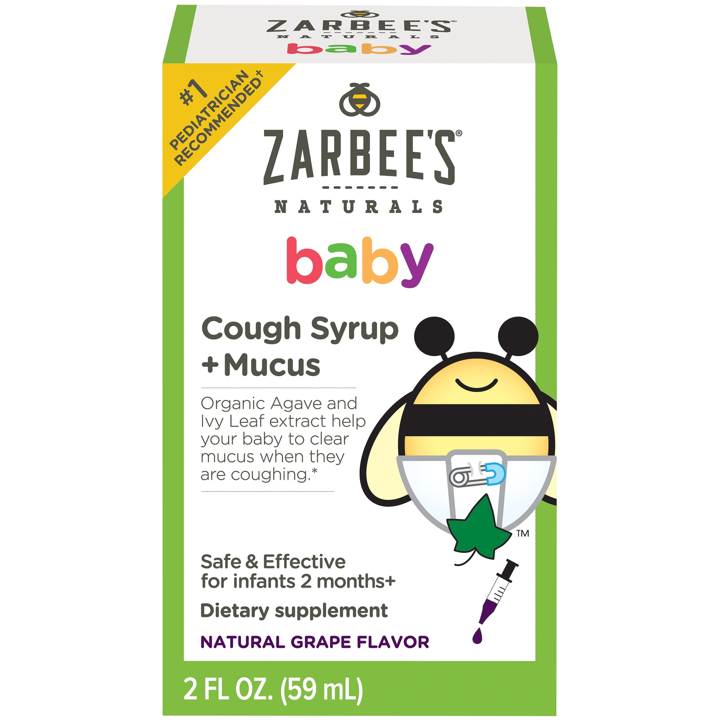 Zarbee's Naturals Baby Cough Syrup + Mucus, Natural Grape, 2 fl oz ...