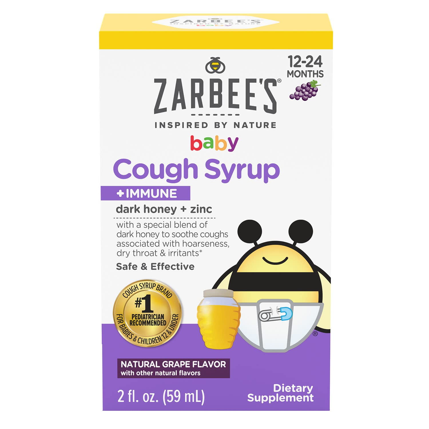 Zarbees Zarbee's Baby Cough Syrup + Immune Support Relief Liquid, Grape ...
