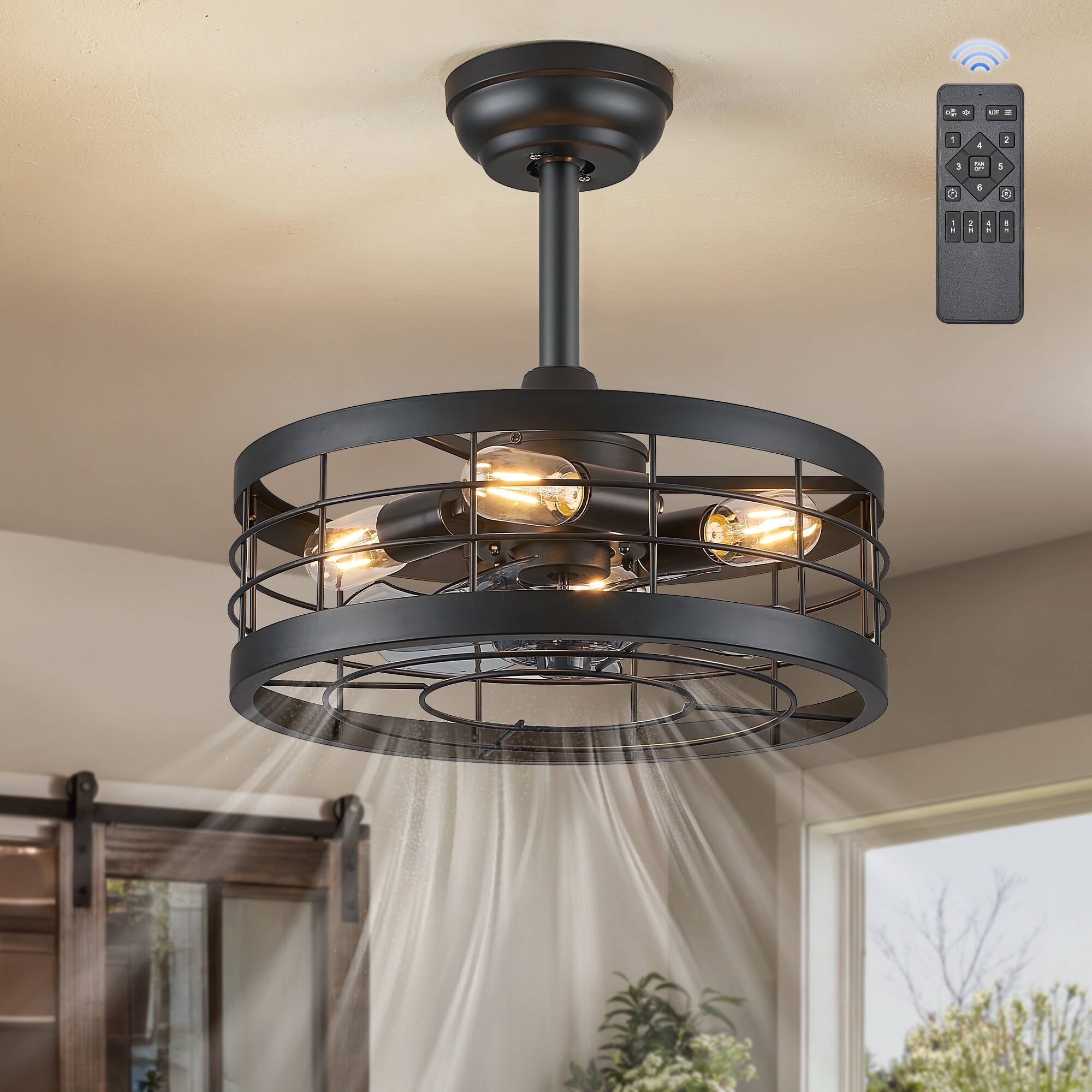 Zardon 16.5" Low Profile Modern Caged Ceiling Fan with Light and Remote ...
