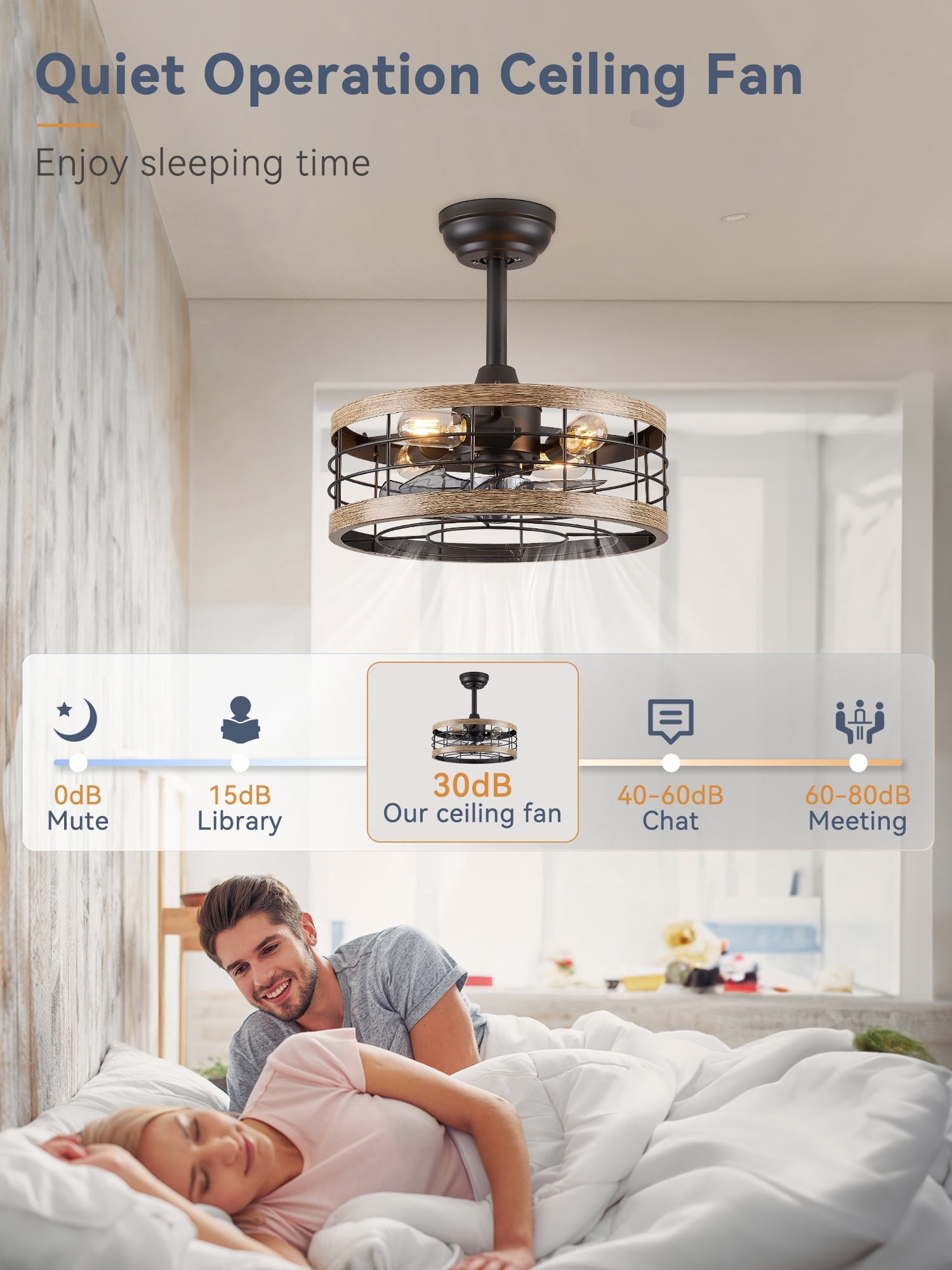 Zardon 16.5-Inch Brown Antique Indoor Caged Ceiling Fan with LED Lights ...