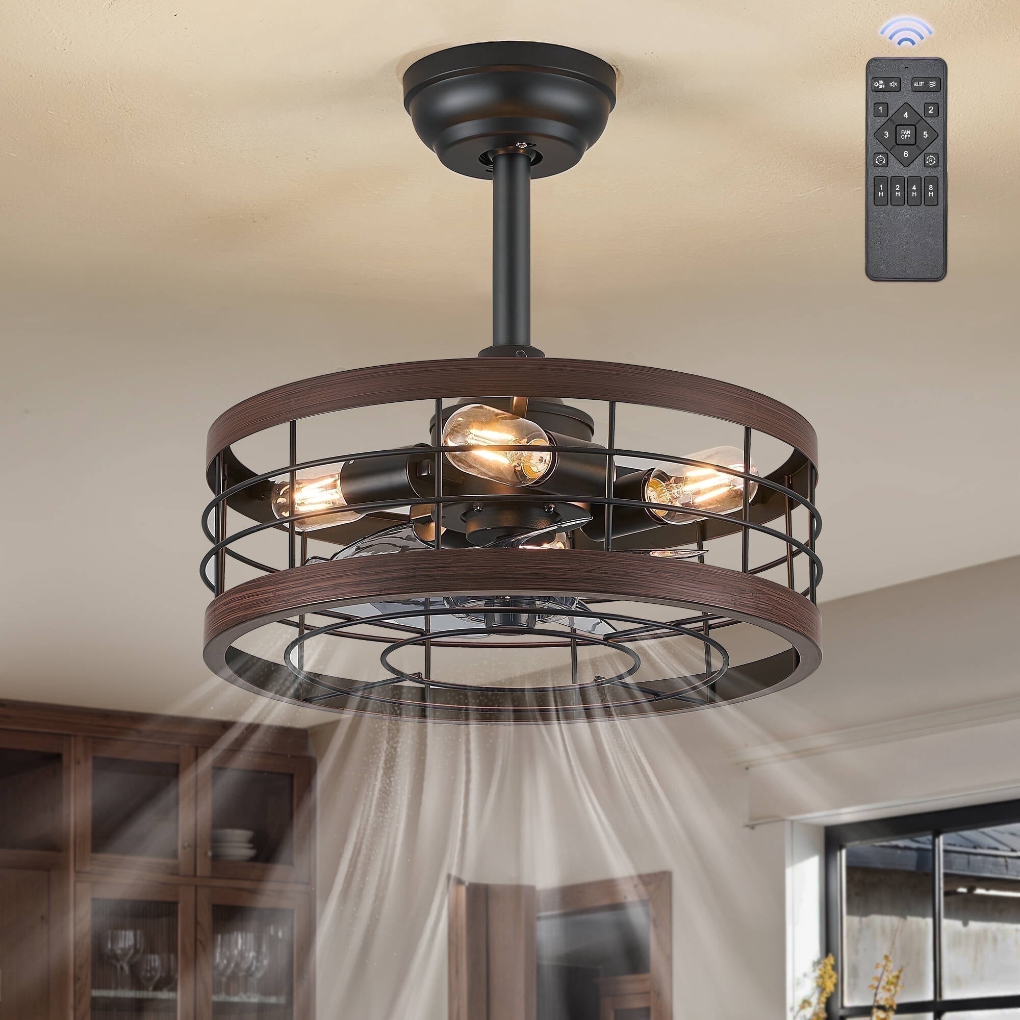 Zardon 16.5 inch Caged Ceiling Fan with Light and Remote Control ...