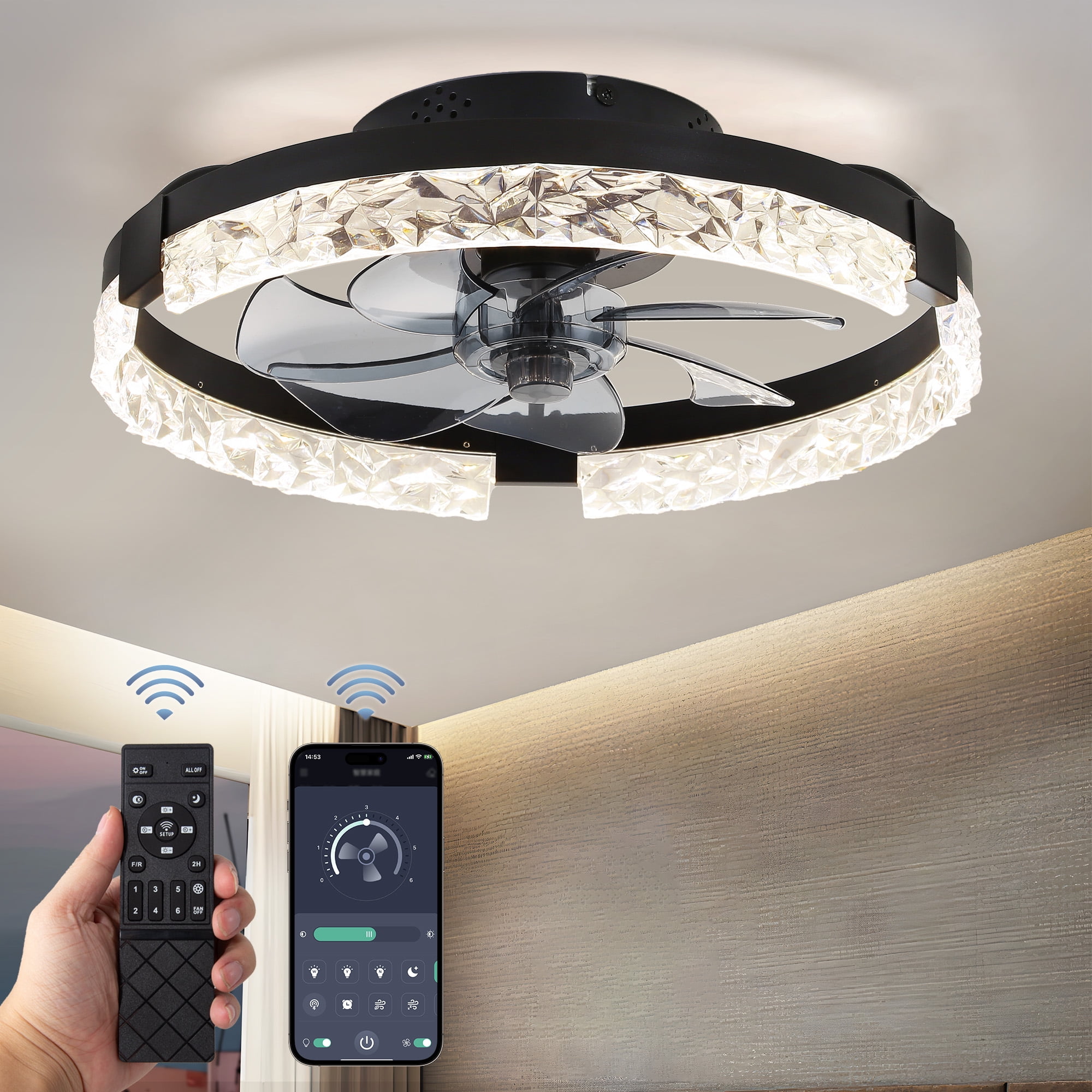 Zardon 18 Inch Flush Mount Ceiling Fans with Light, Remote & App ...