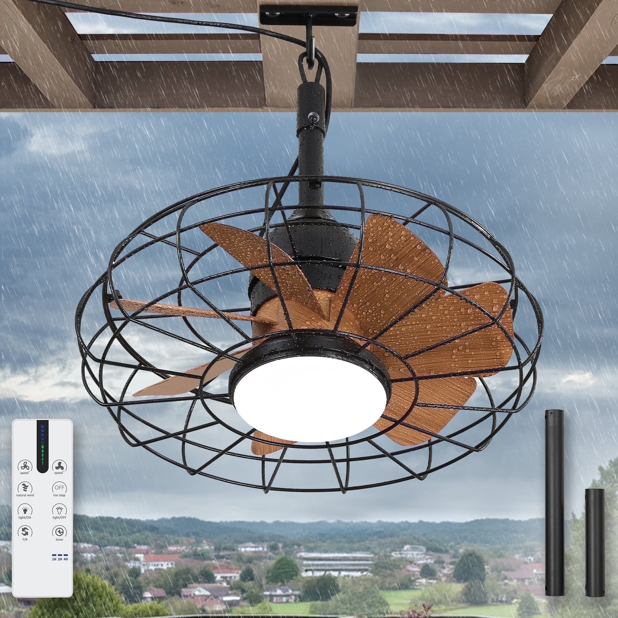 Zardon 18" Gazebo Fan for Patio, Outdoor Caged Ceiling Fan with LED ...