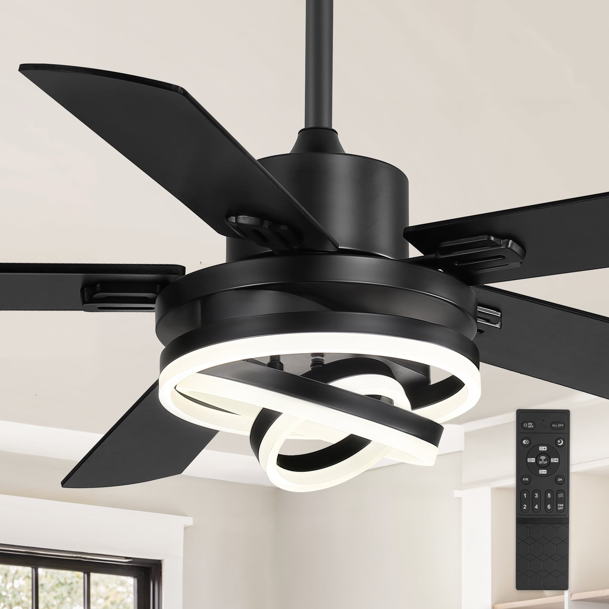 Zardon 20" Black Caged Ceiling Fan with Light, Crystal Ceiling fan with ...