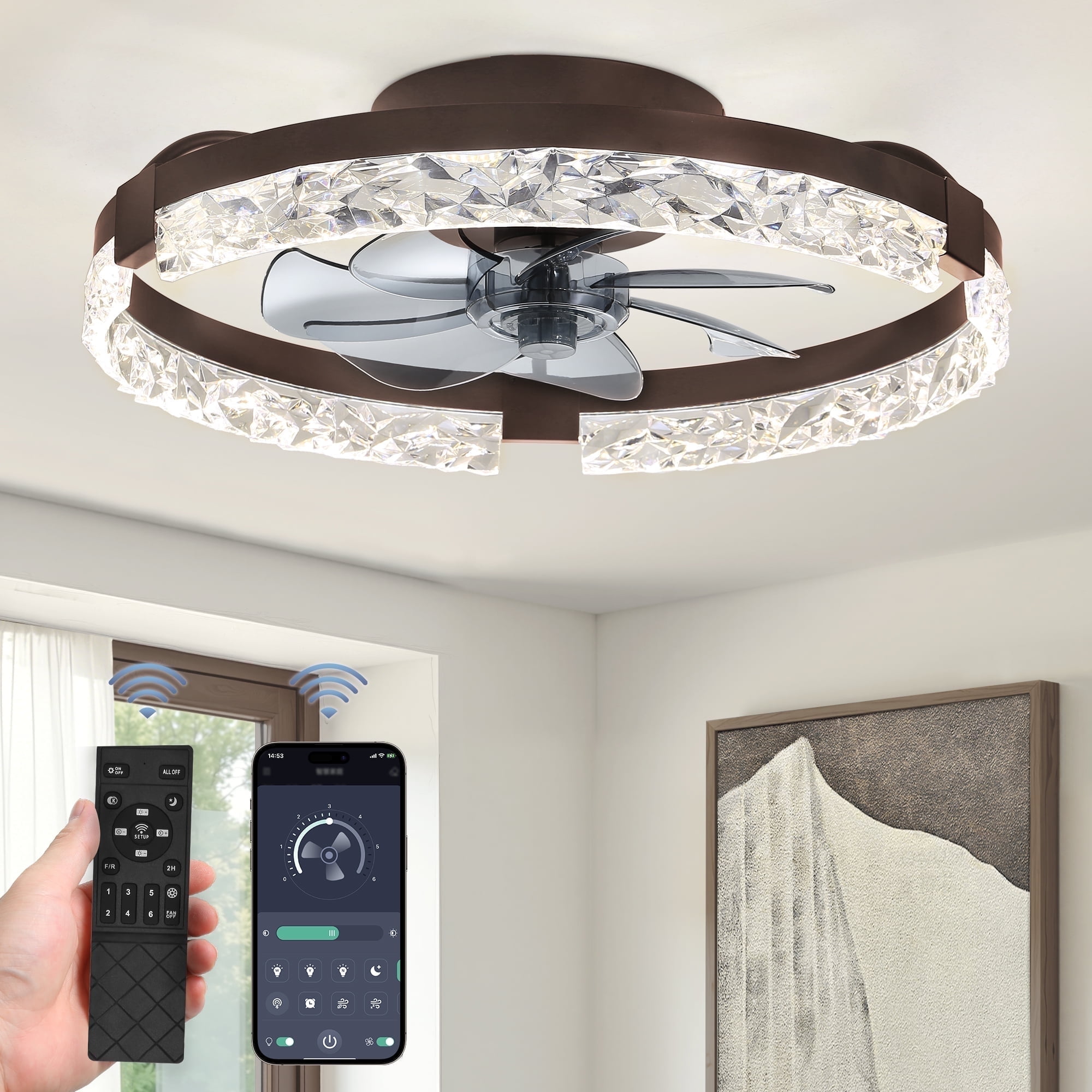 Zardon 20 Inch Flush Mount Ceiling Fans with Light, Remote & App ...