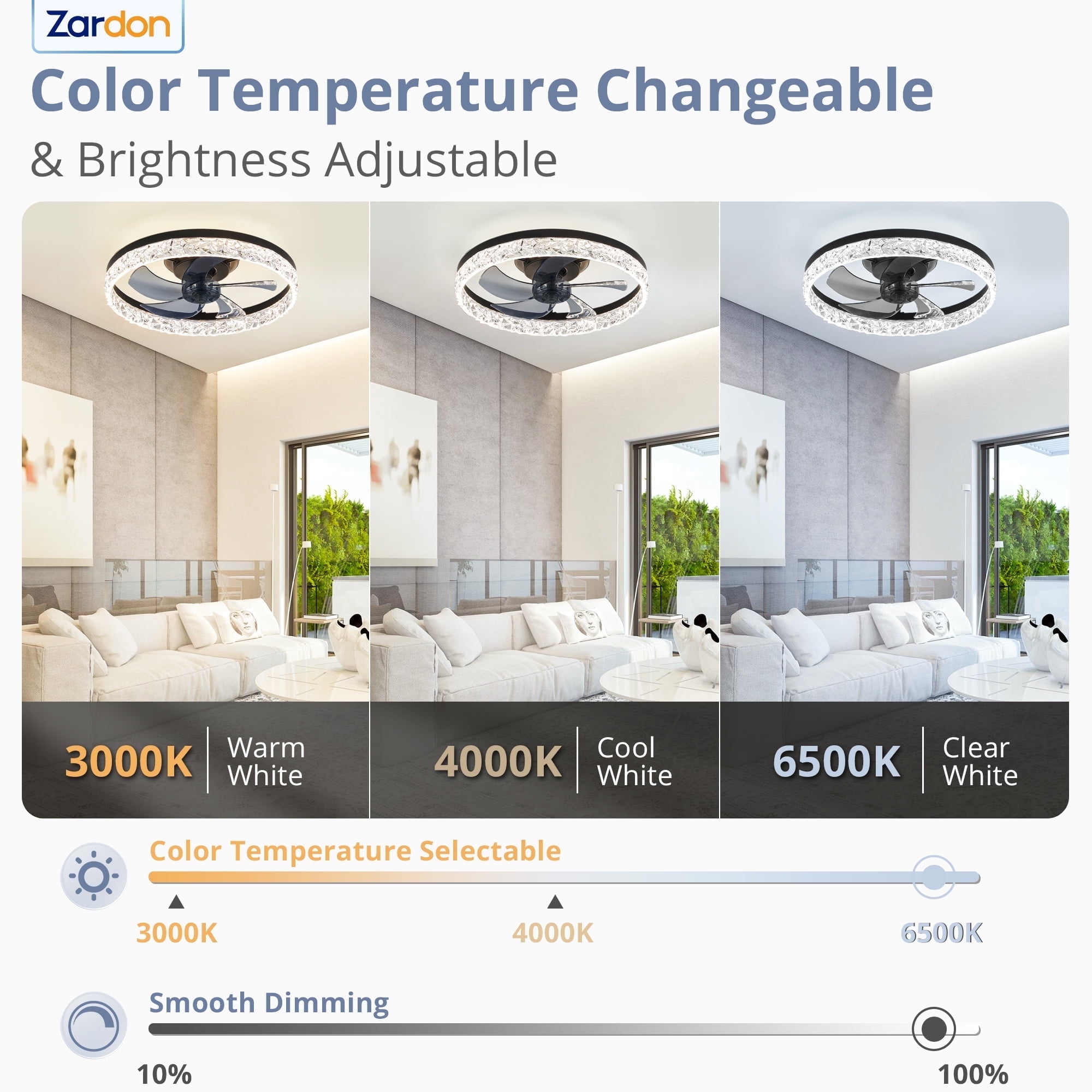 Zardon 20" Modern Ceiling Fan with Light and Remote, App Control -Low ...