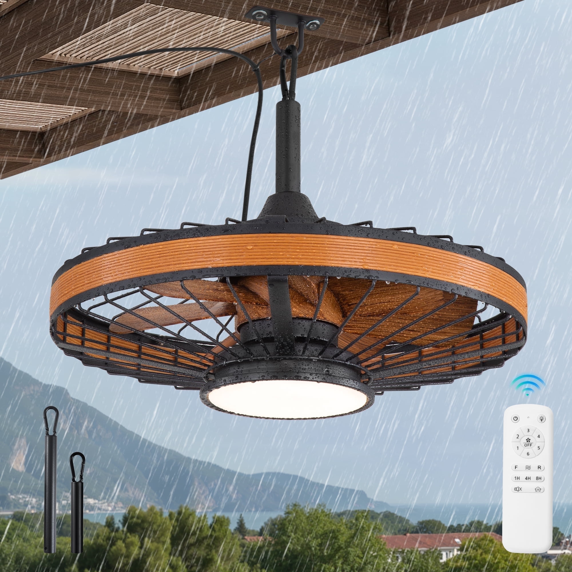 Zardon 20" Outdoor Caged Ceiling Fans with Lights and Remote Control ...