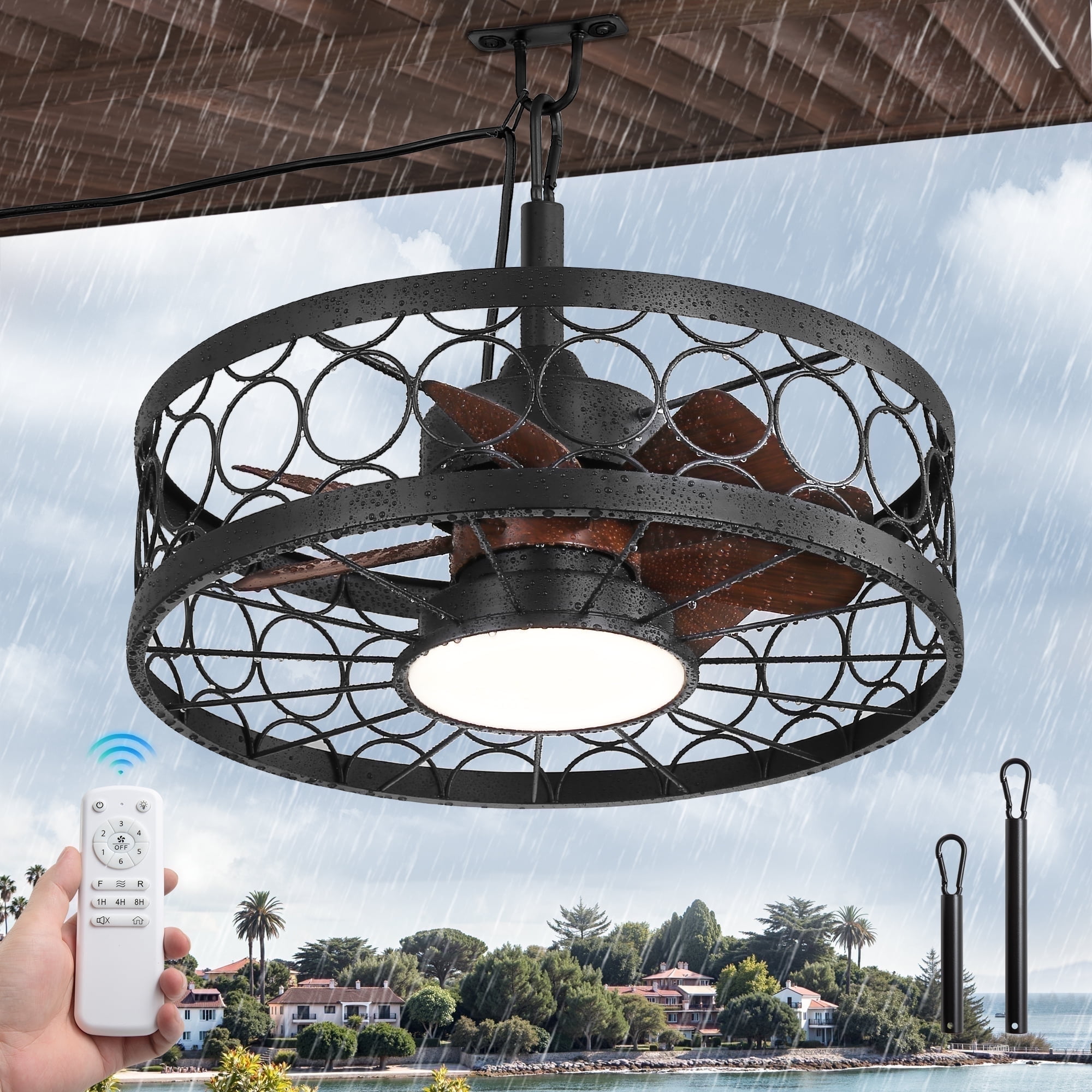 Zardon 20in Ceiling Fans with Light and Remote Control, Outdoor Canopy ...