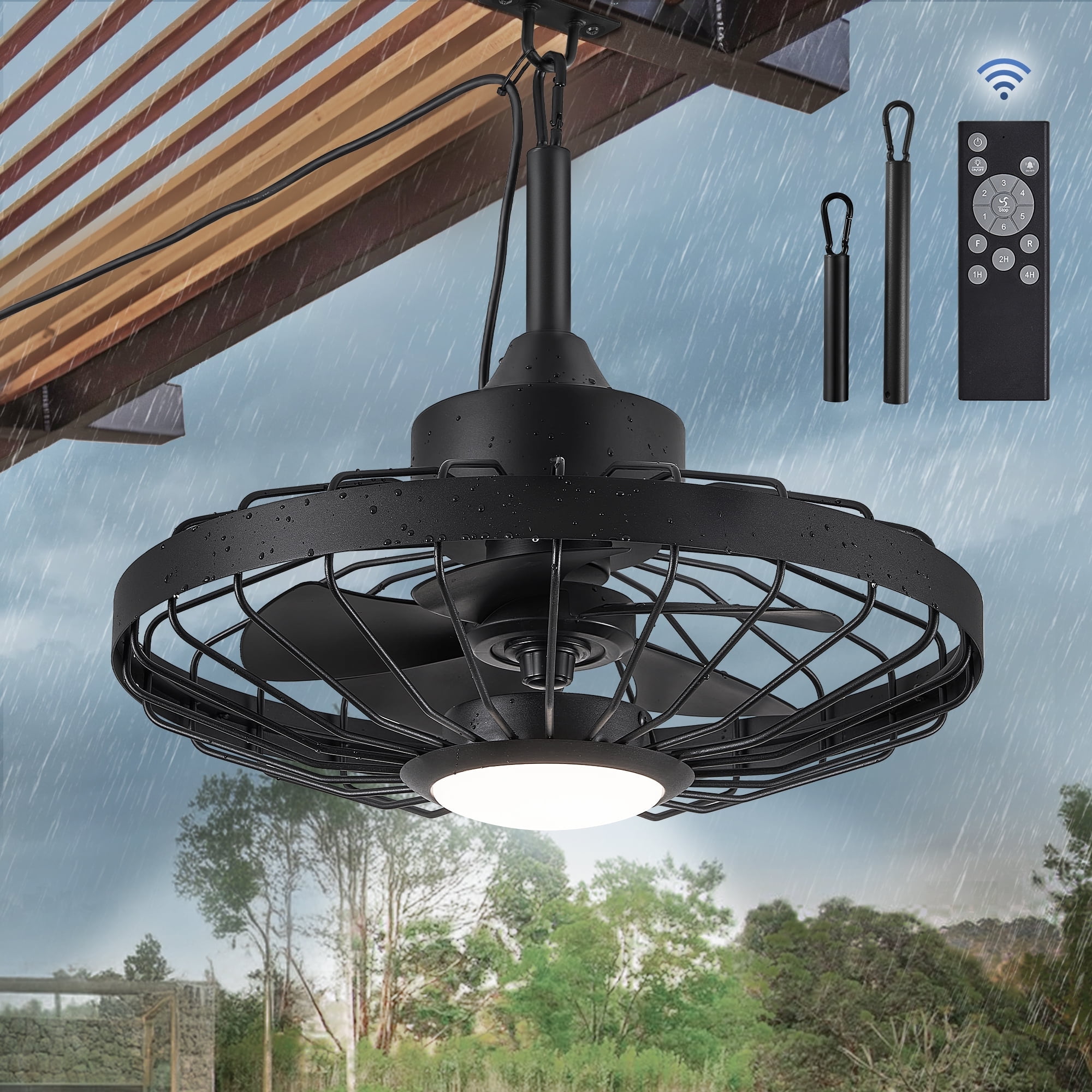 Zardon 20" Waterproof Caged Ceiling Fans with Lights and Remote Control ...
