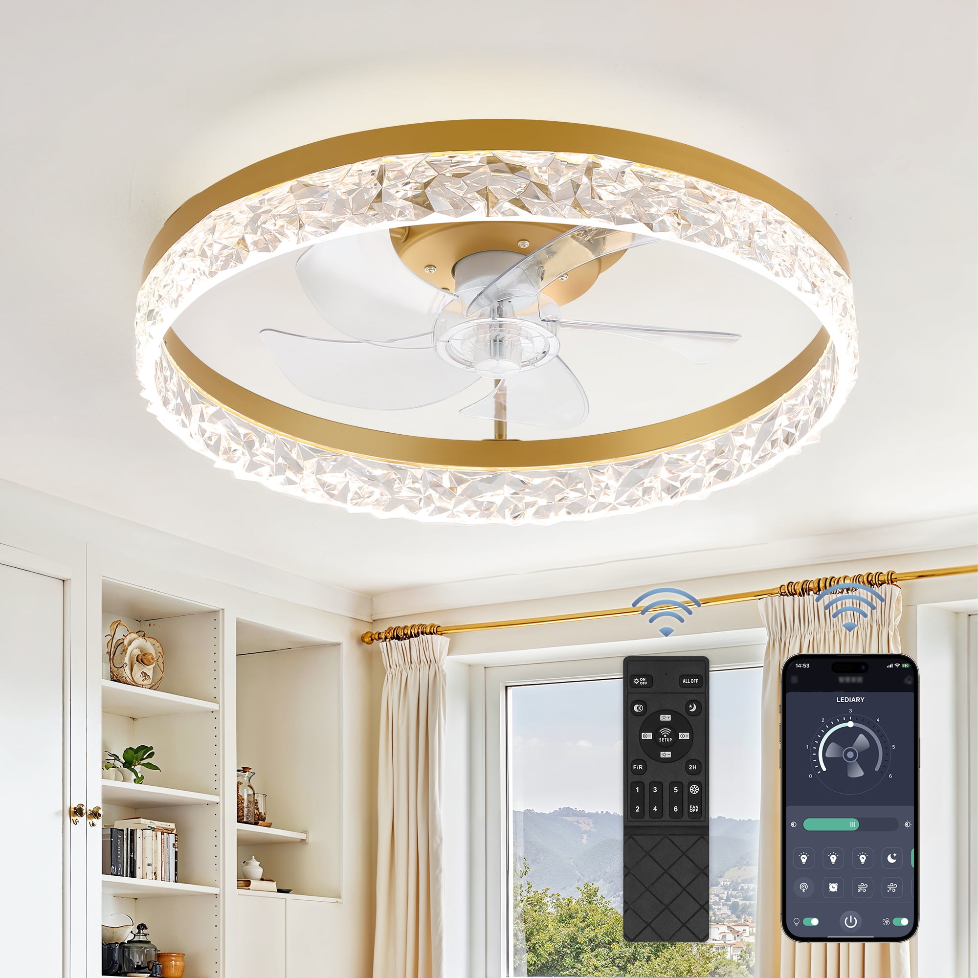 Zardon 20-inch Diamond Ceiling Fan with Light and Remote Control, Gold Finish, Perfect for ...