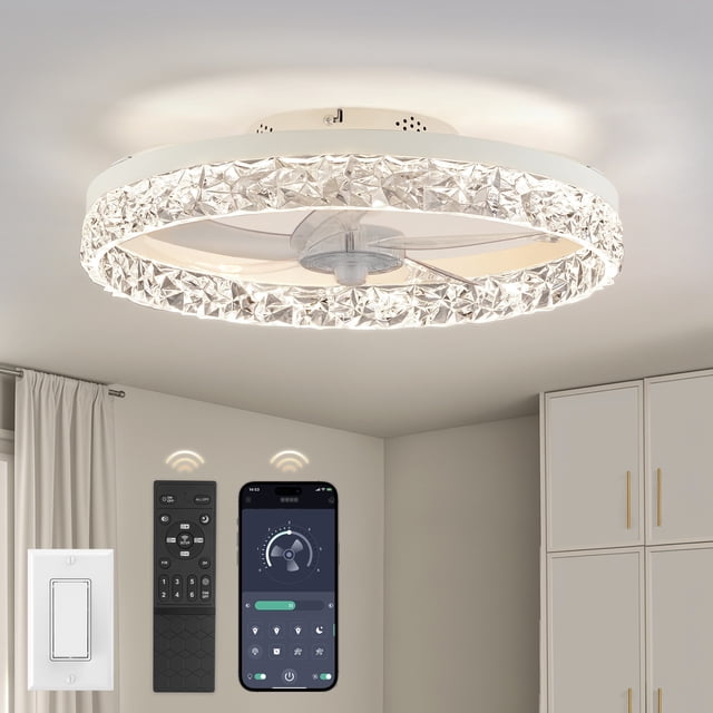 Zardon 20-Inch Diamond Ceiling Fan with Light and Remote Control, White ...