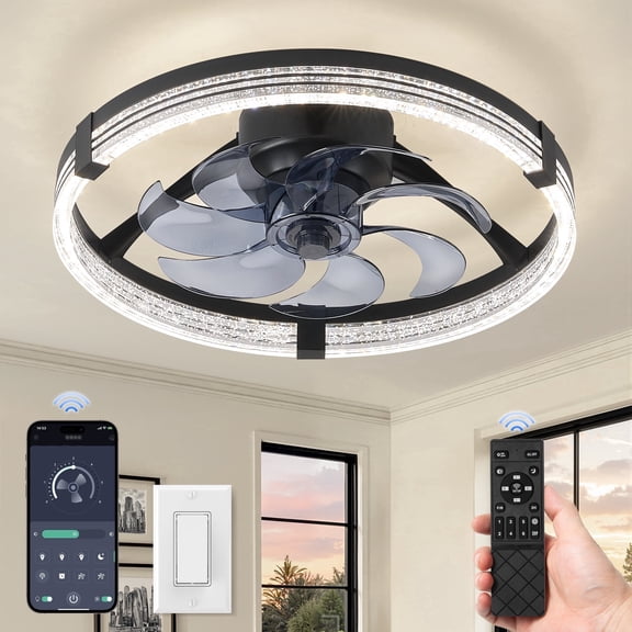 Zardon 44" Modern Black Ceiling Fan with Light & Remote, DC Motor ...