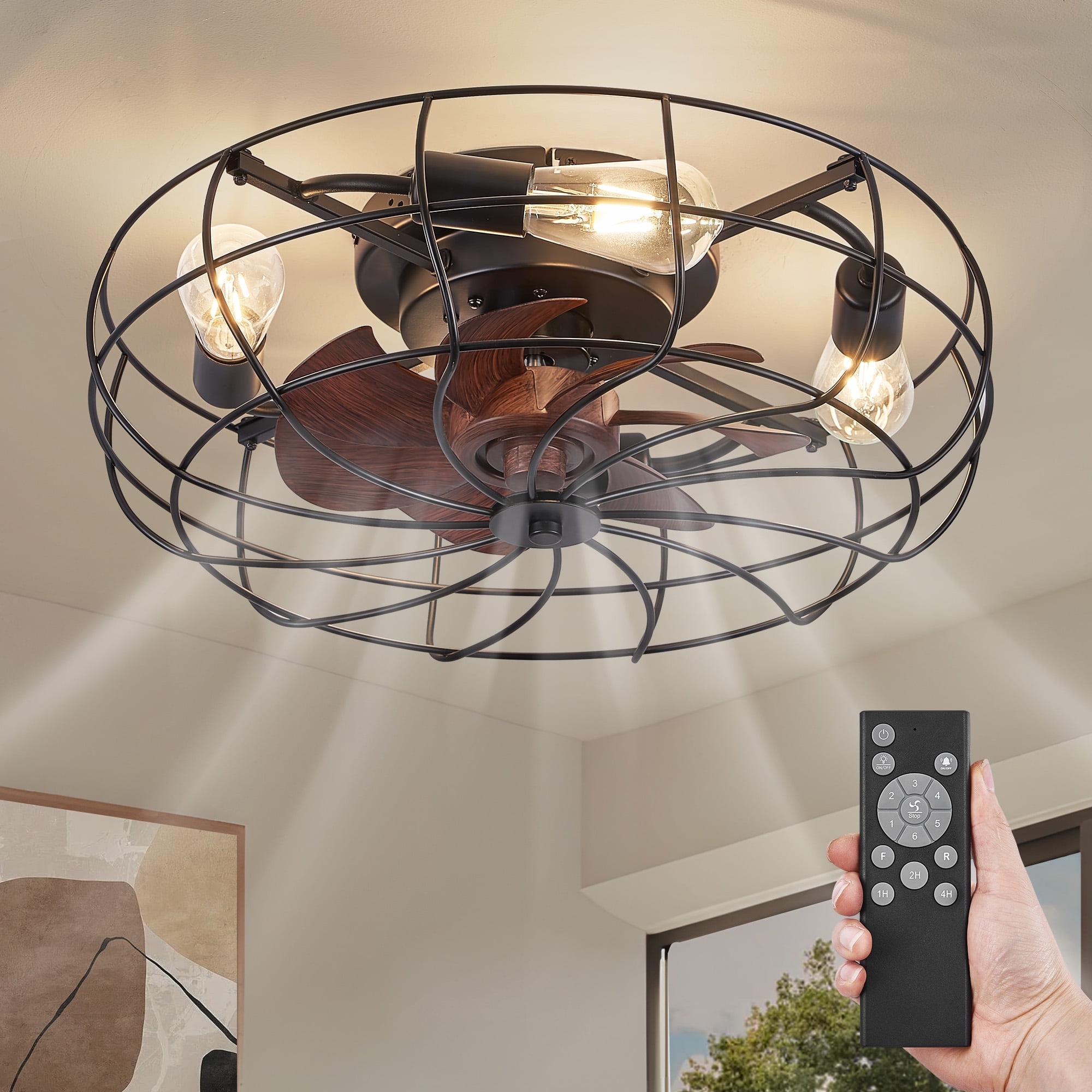 Zardon 23 inch Caged Ceiling Fan with Light, Remote Control, 6-Speed ...