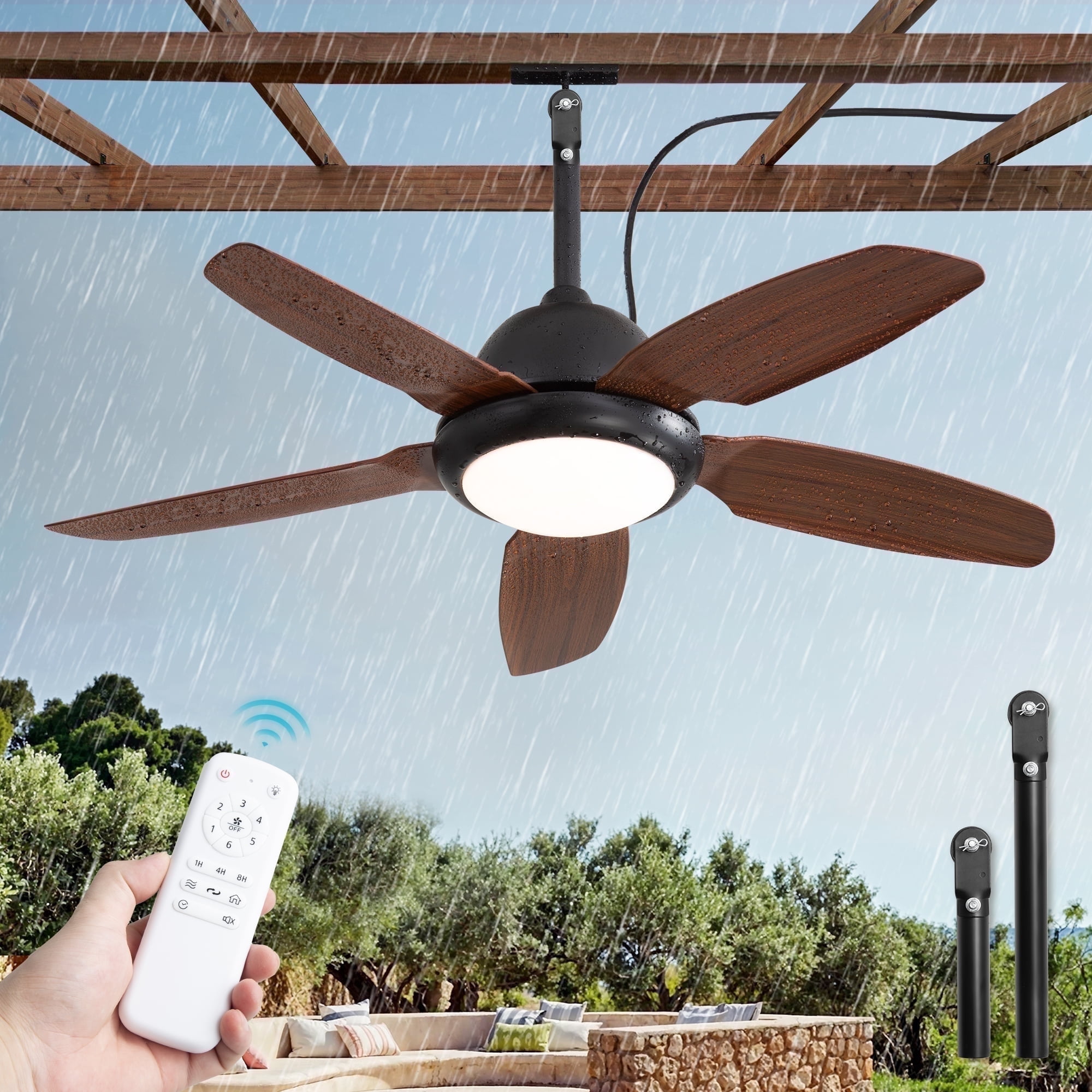Zardon 42" Modern Outdoor Ceiling Fan with Light and Remote Control – 6 ...