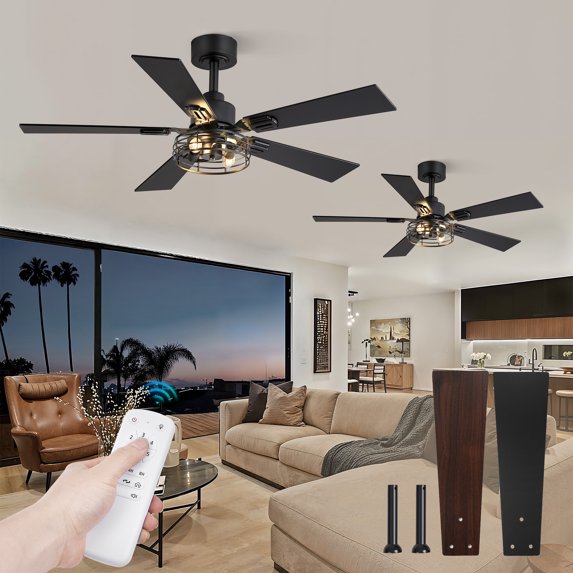Zardon 42" Black Farmhouse Ceiling Fans with Light and Remote, 2 Pack ...