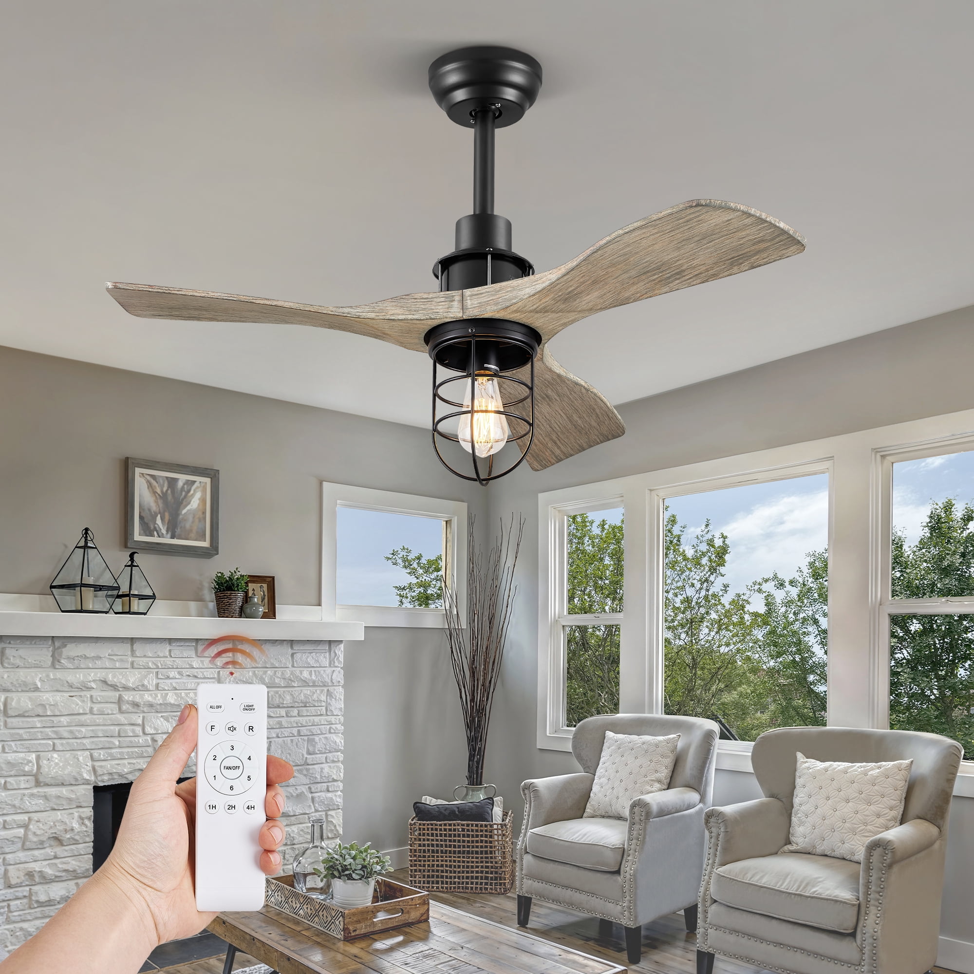 Zardon 42 Inch Thrush Flush Mount Ceiling Fan with Light & Remote, Oak ...