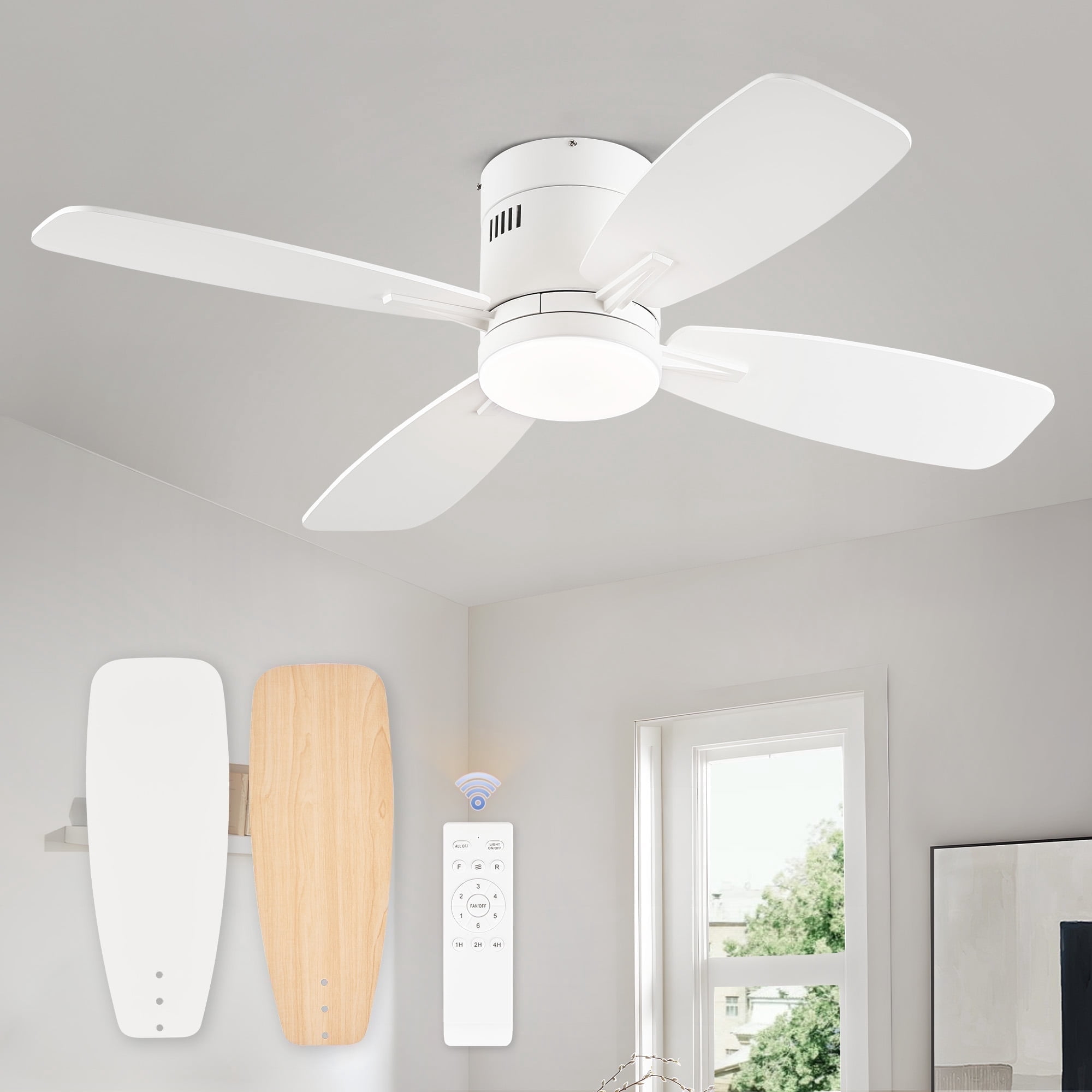 Zardon 42" Low Profile Modern Ceiling Fans, Flush Mount with Lights and ...