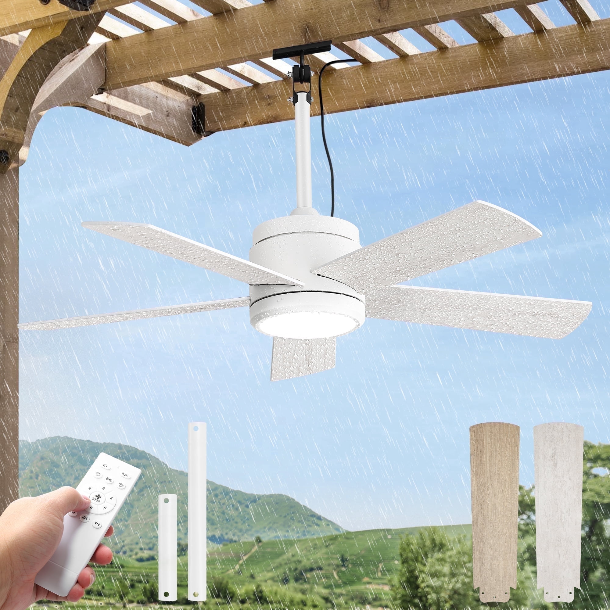 Zardon 42" Outdoor Ceiling Fan with Light & Remote, Waterproof Plug-in ...