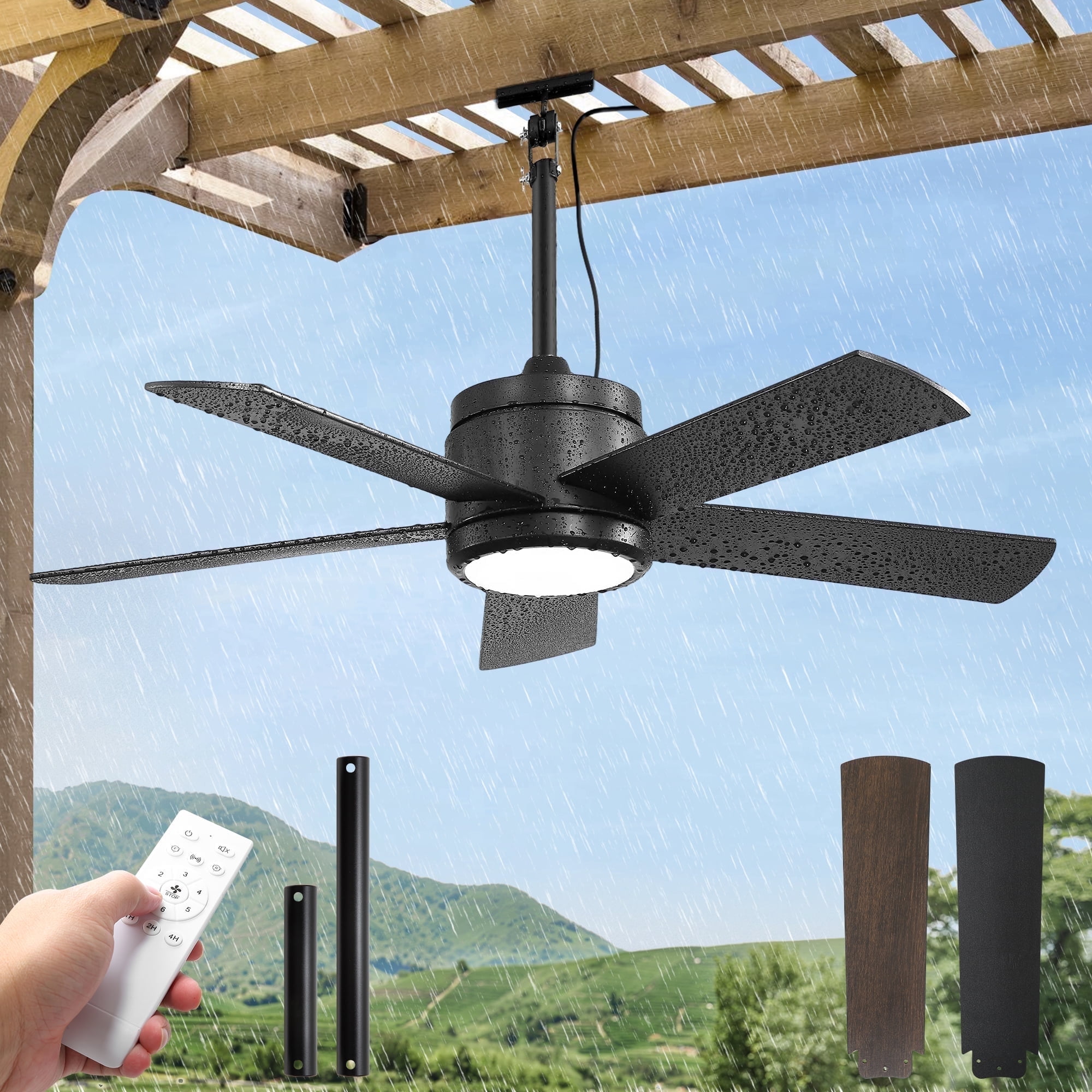 Zardon 42" Outdoor Ceiling Fan with Light & Remote, IP65 Waterproof ...