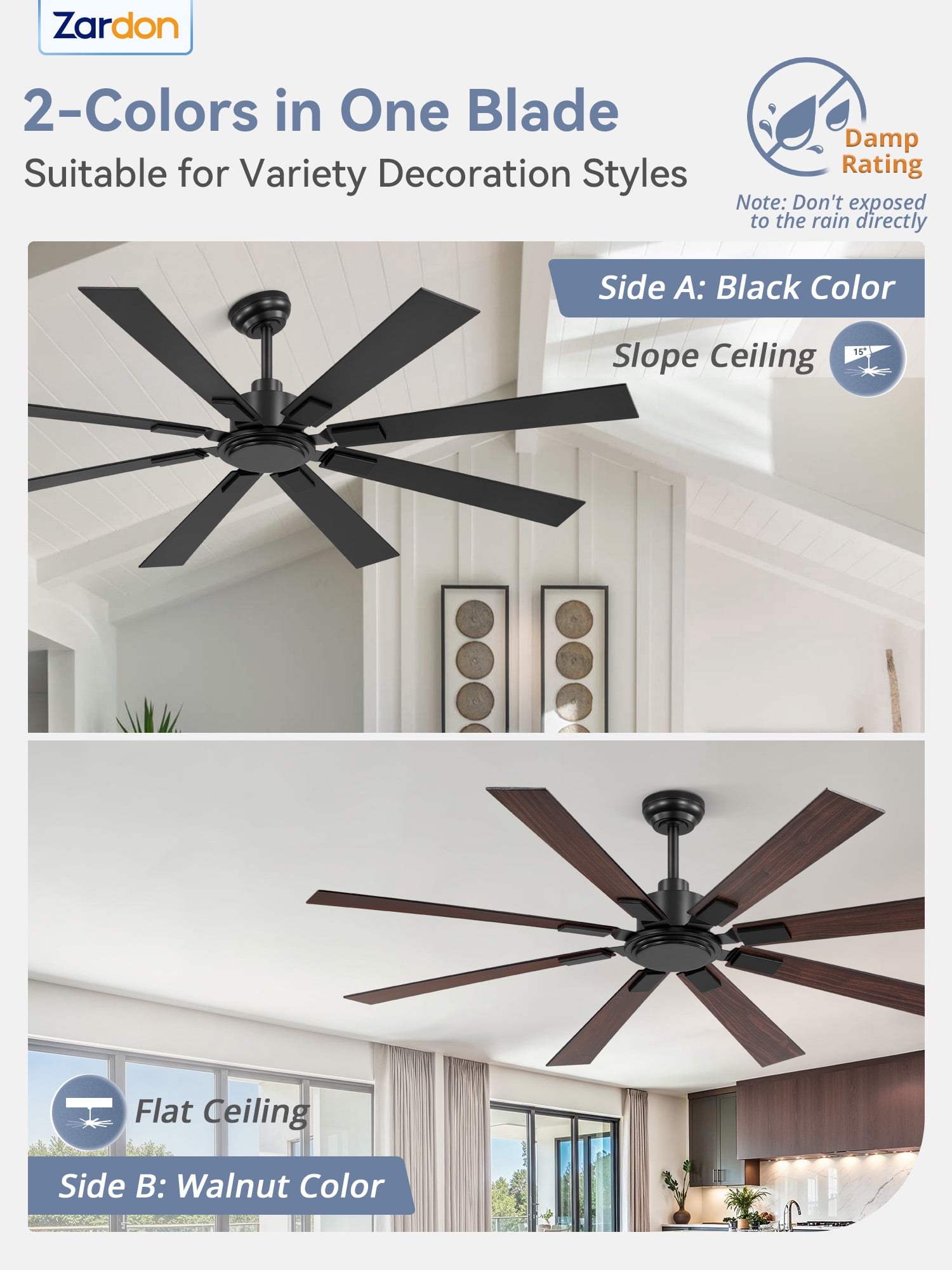 Zardon 42" Outdoor Ceiling Fan with Light & Remote, IP65 Waterproof ...
