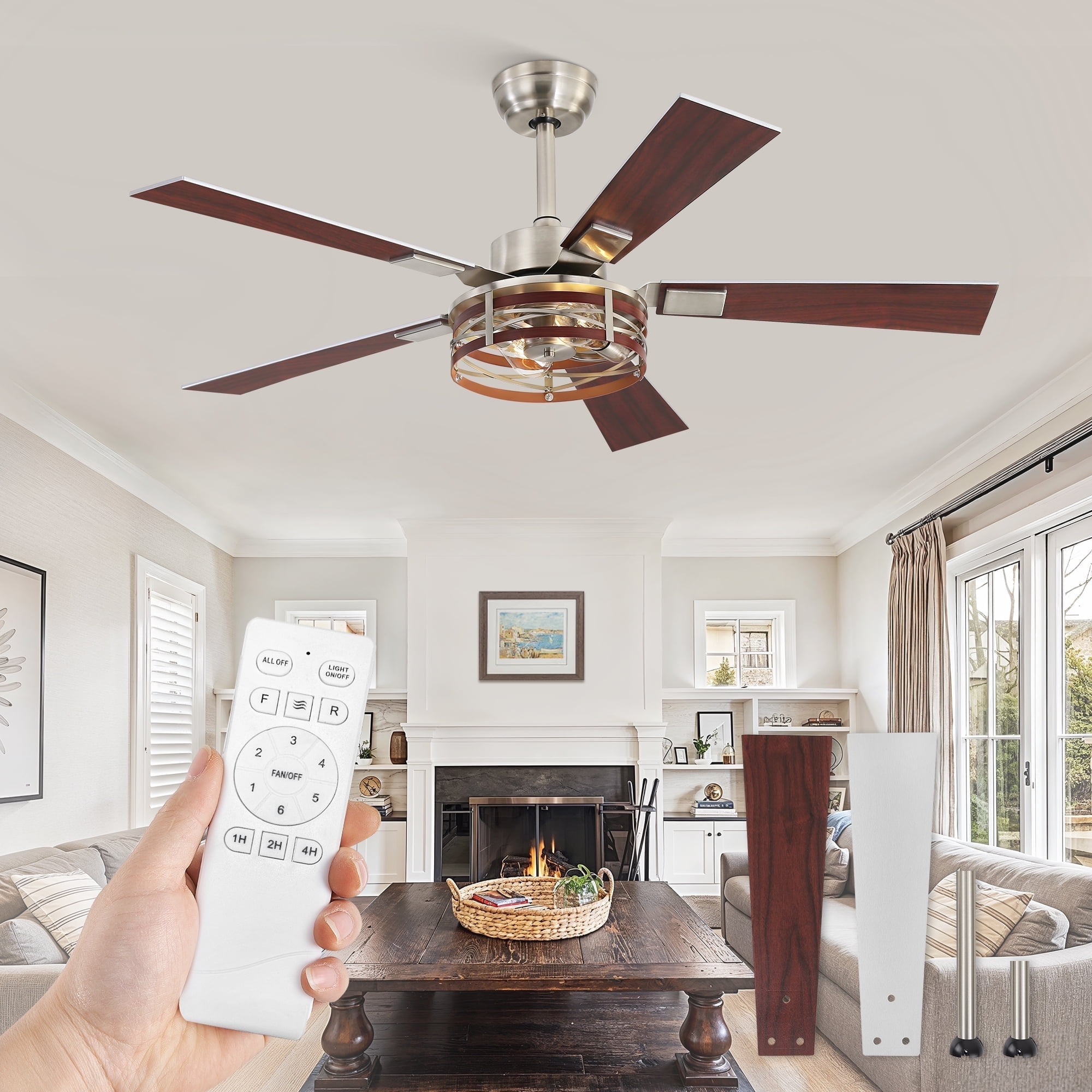 Zardon 48 Inch Farmhouse Ceiling Fan with Light and Remote Control ...