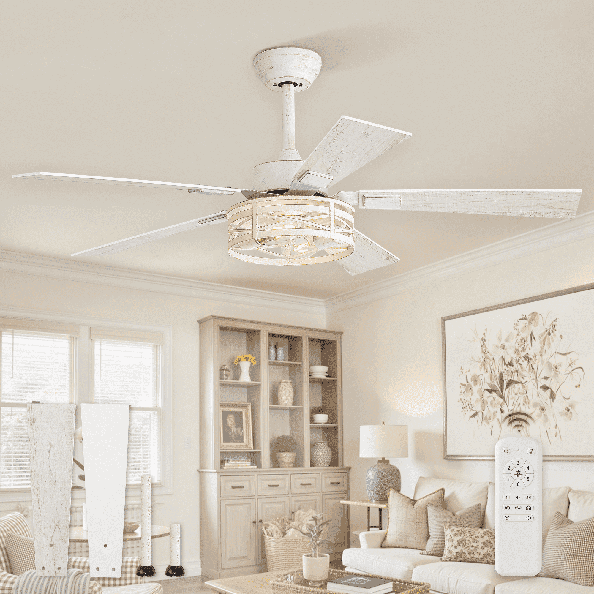 Zardon 48 Inch Farmhouse Ceiling Fan with Light and Remote Control ...