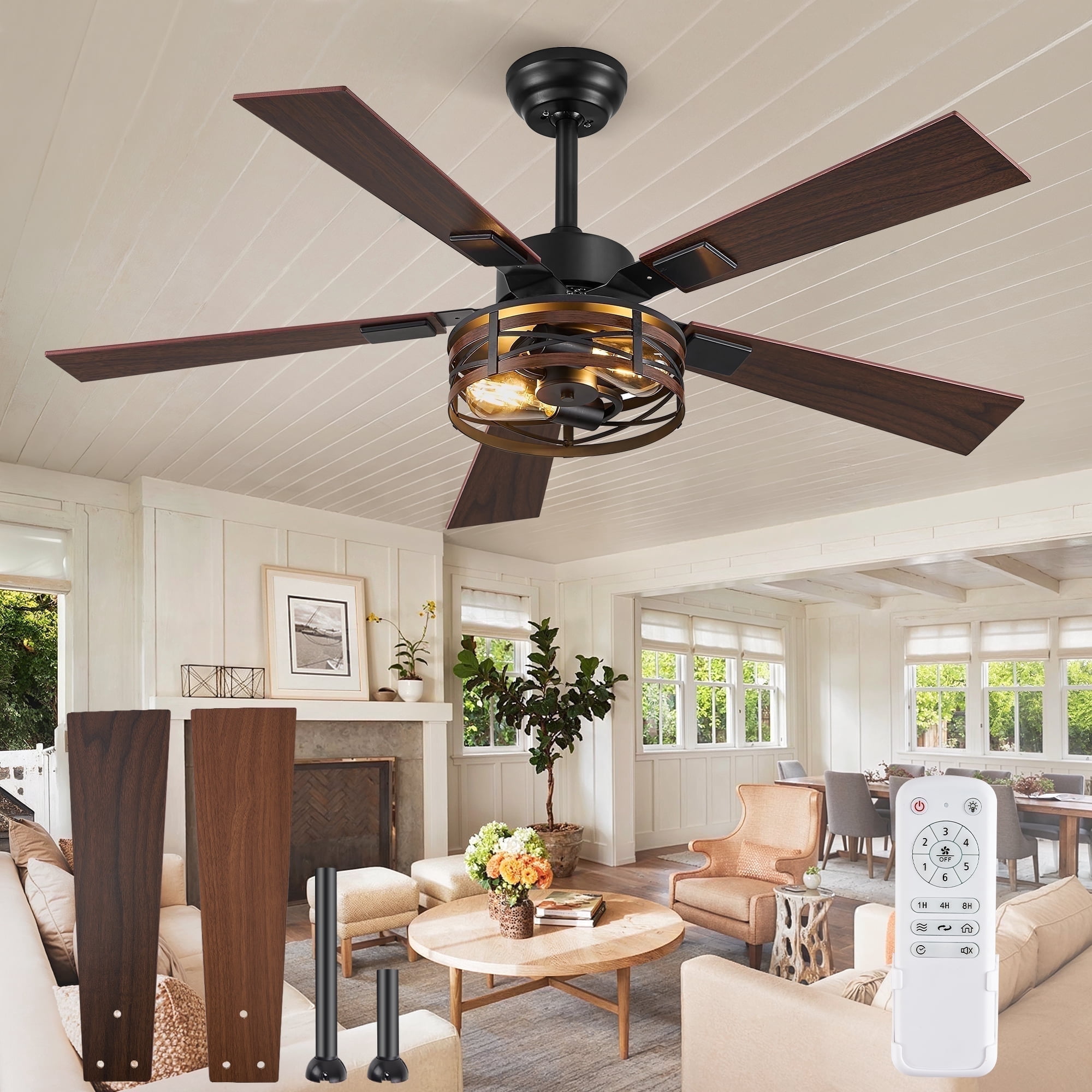 Zardon 48 inch Indoor Ceiling Fan with Light and Remote Control, Quiet ...