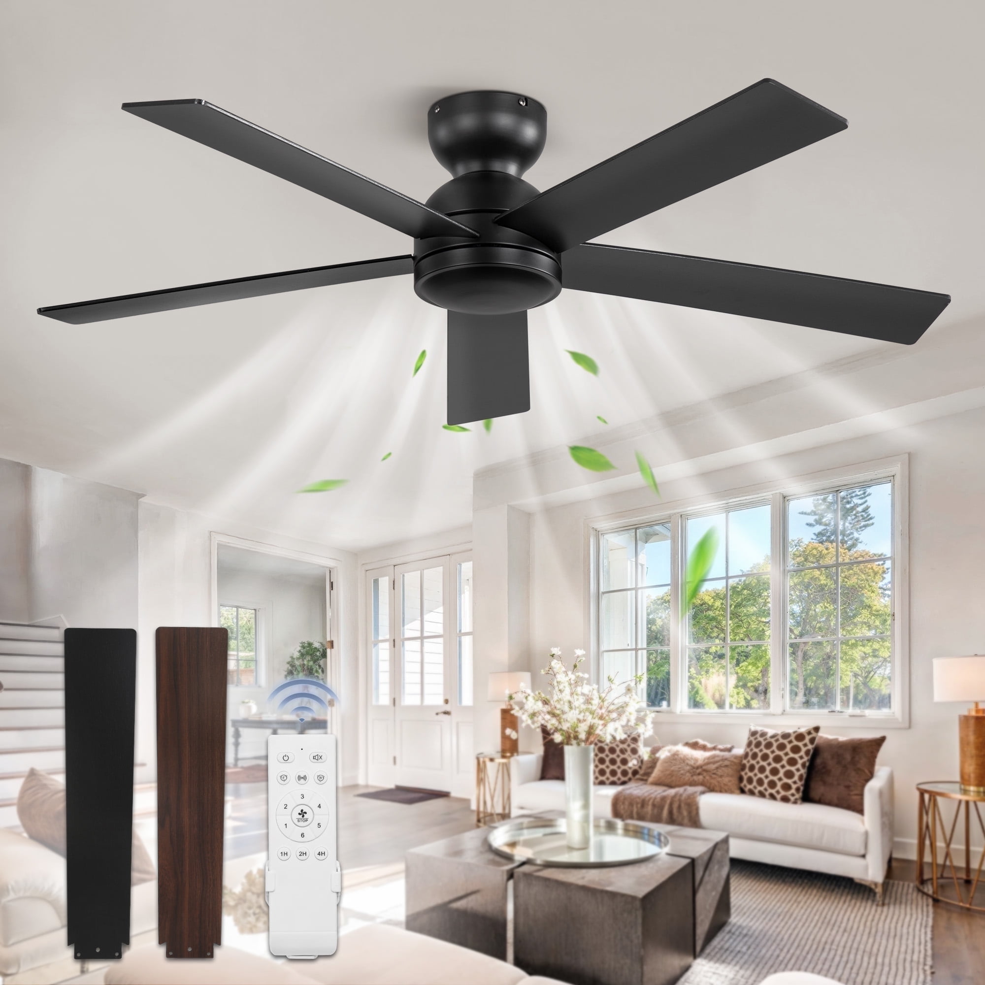 Zardon 48in Ceiling Fans No Light with Remote Control, Flush Mount ...
