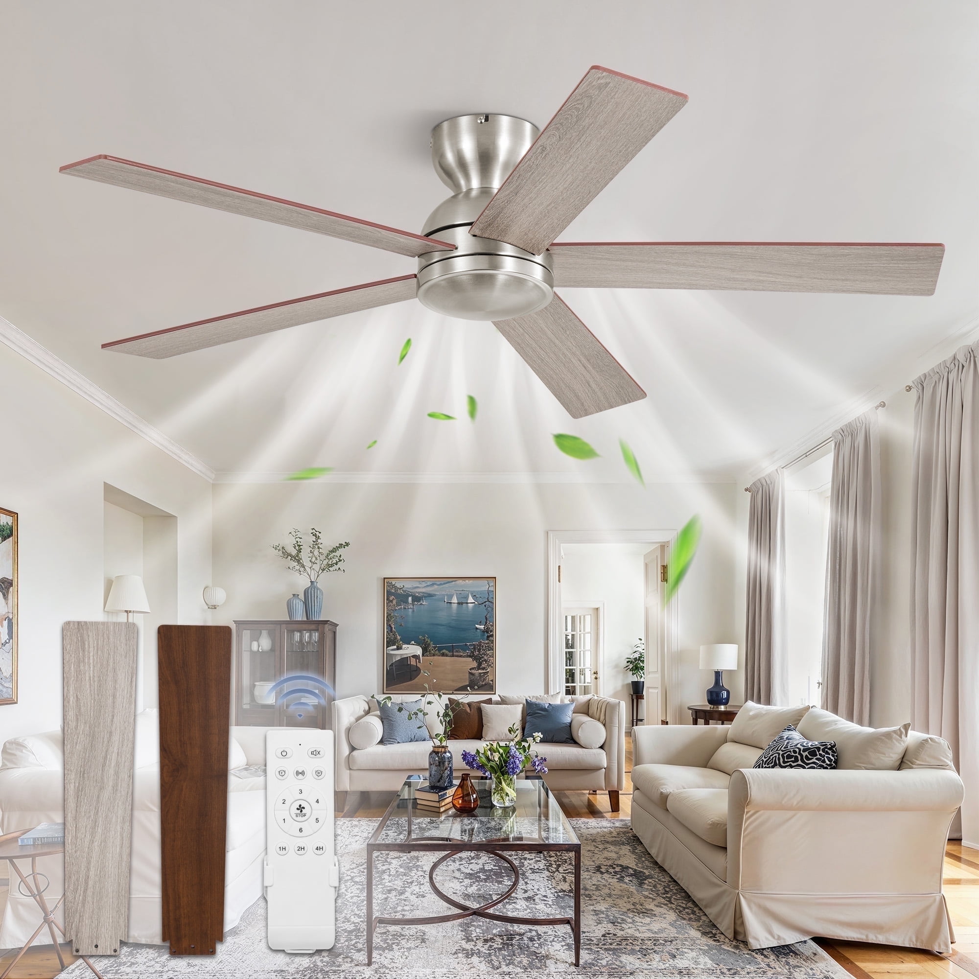 Zardon 48in Ceiling Fans, Flush Mount Ceiling Fans with Remote No Light ...