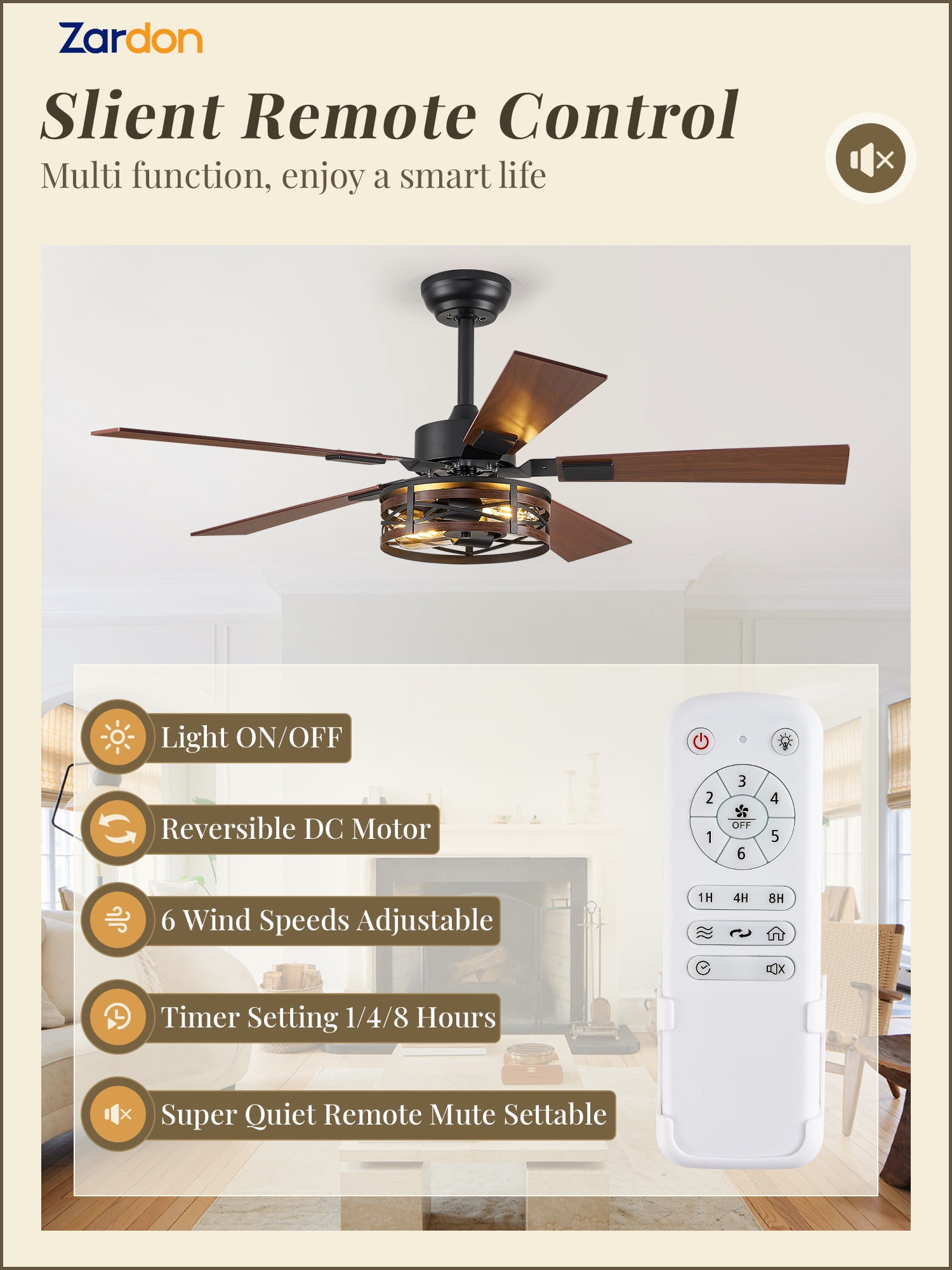 Zardon 48" inch Indoor Ceiling Fan with Light and Remote Control, Quiet ...