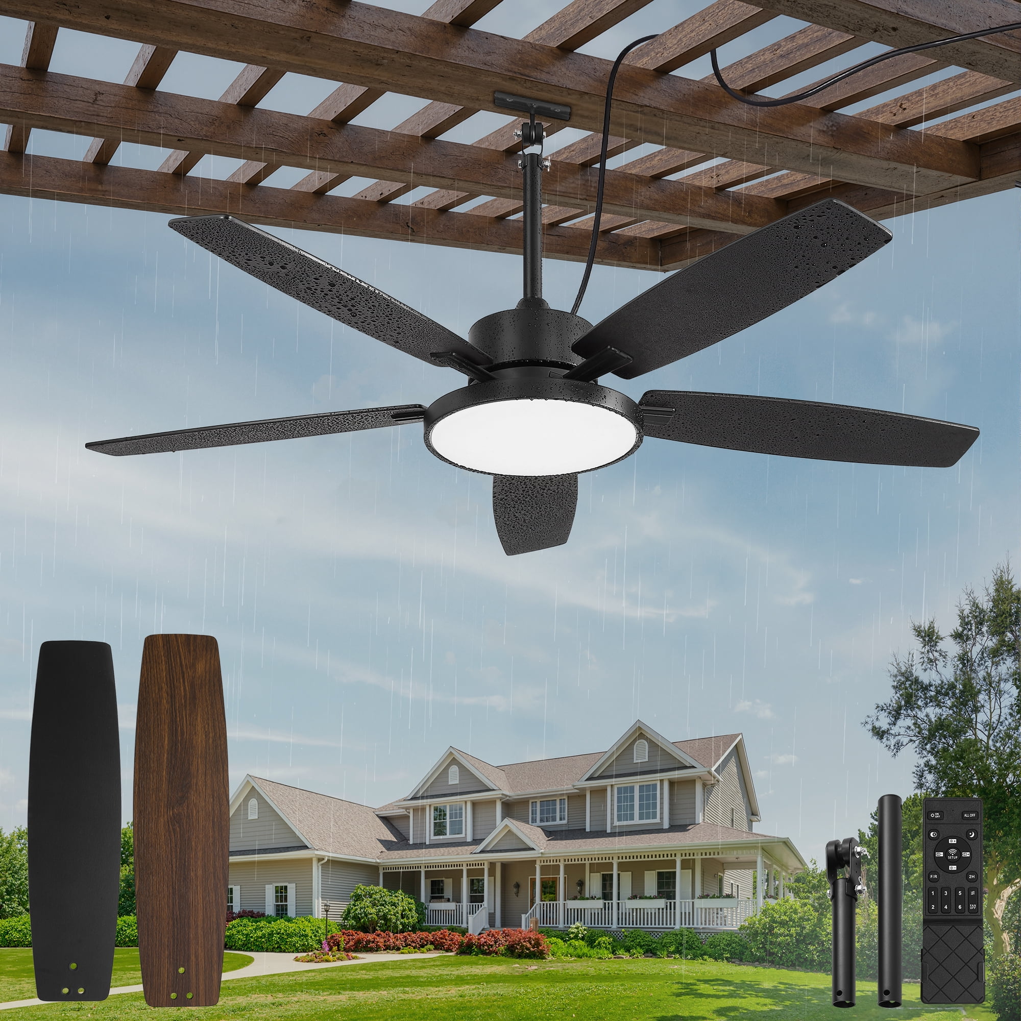 Zardon 52" Ceiling Fan with Light and Remote Control, Waterproof ...