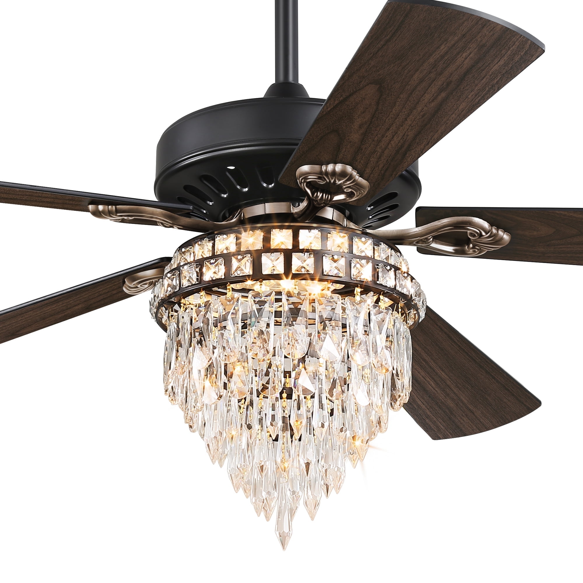 Zardon 52" Farmhouse Crystal Chandelier Ceiling Fan with Light, 6 ...