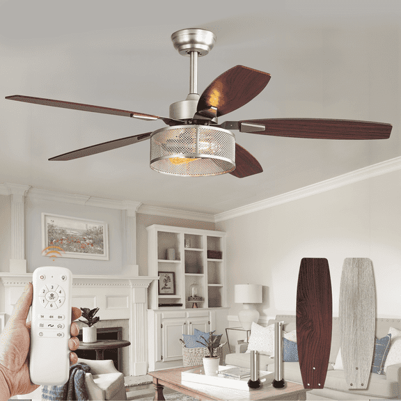 52 " Farmhouse Ceiling Fan with Remote Control,Modern Brown Solid Wood ...