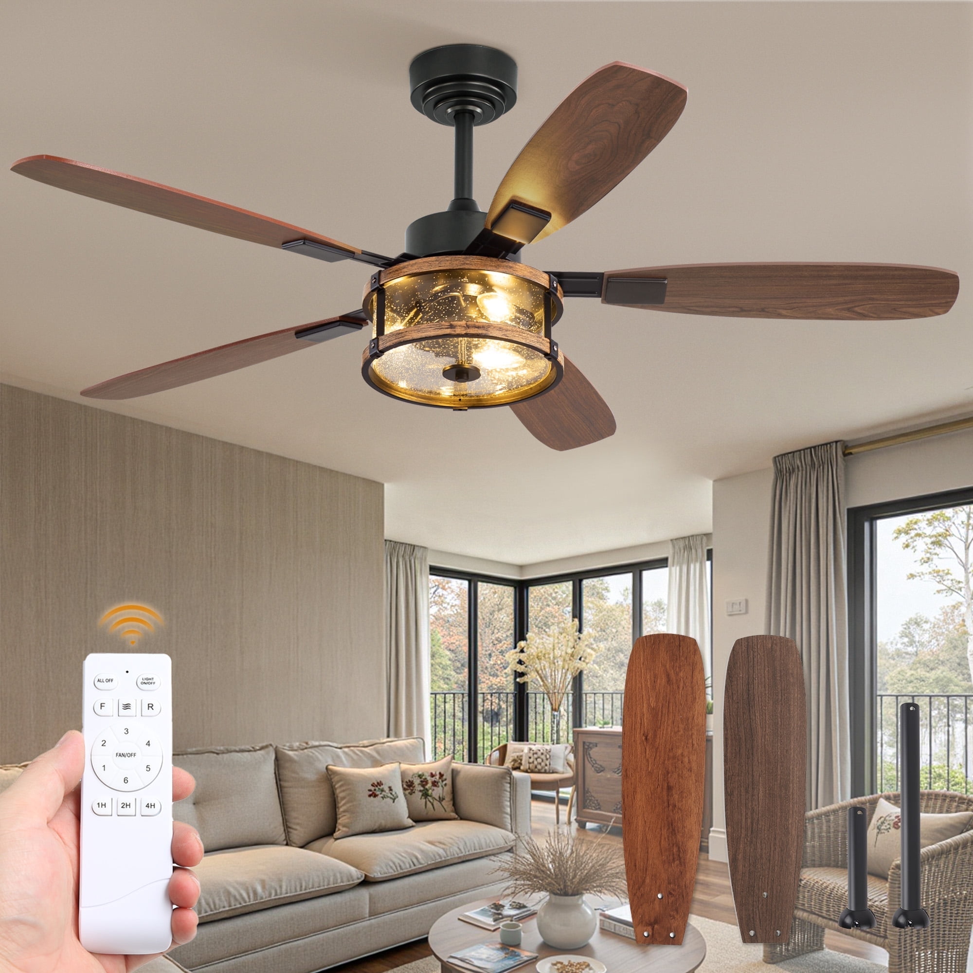 Zardon 52 Inch Farmhouse Ceiling Fan with Light and Remote Control ...