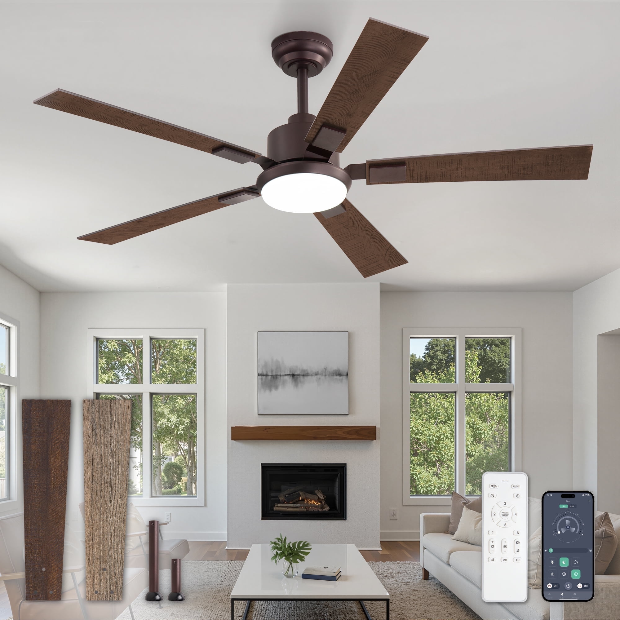 Zardon 52 Inch Modern Ceiling Fan with Light and Remote & APP Control ...