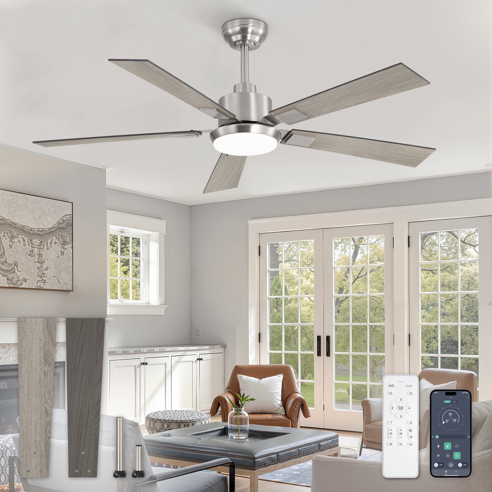 Zardon 52 Inch Modern Ceiling Fan with Light and Remote & APP Control ...