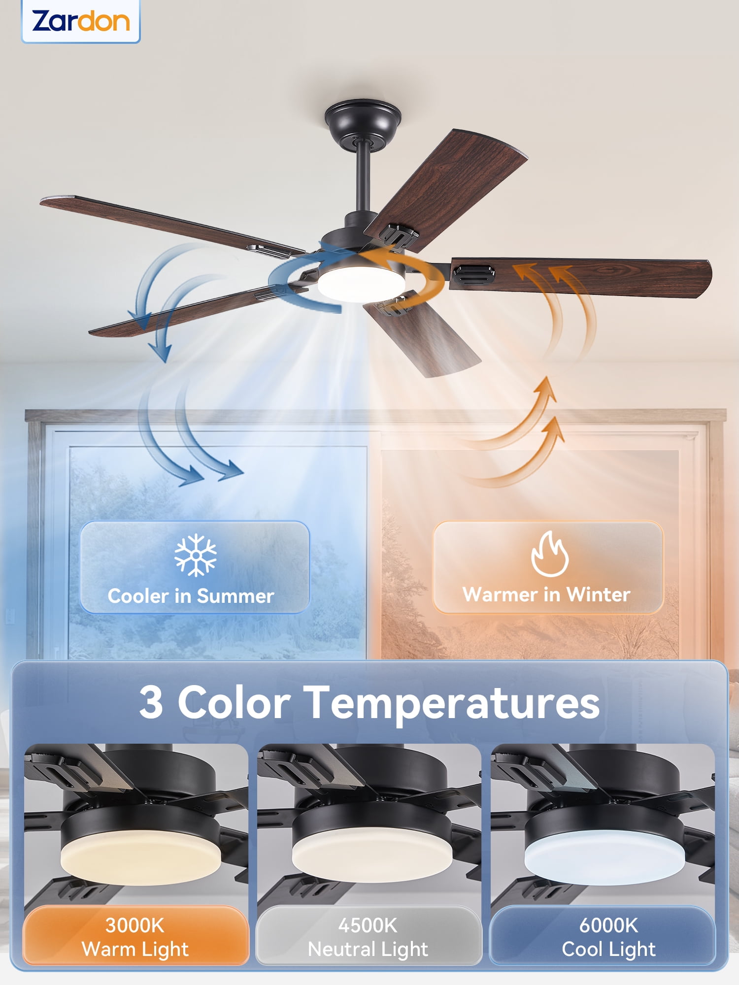 Zardon 52" Modern Ceiling Fan with Light and Remote Control, Ultra ...