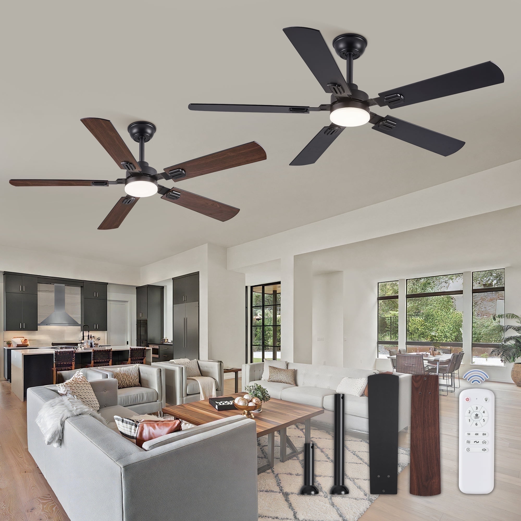 Zardon 2 Pack 52" Modern Ceiling Fan with Light and Remote Control ...