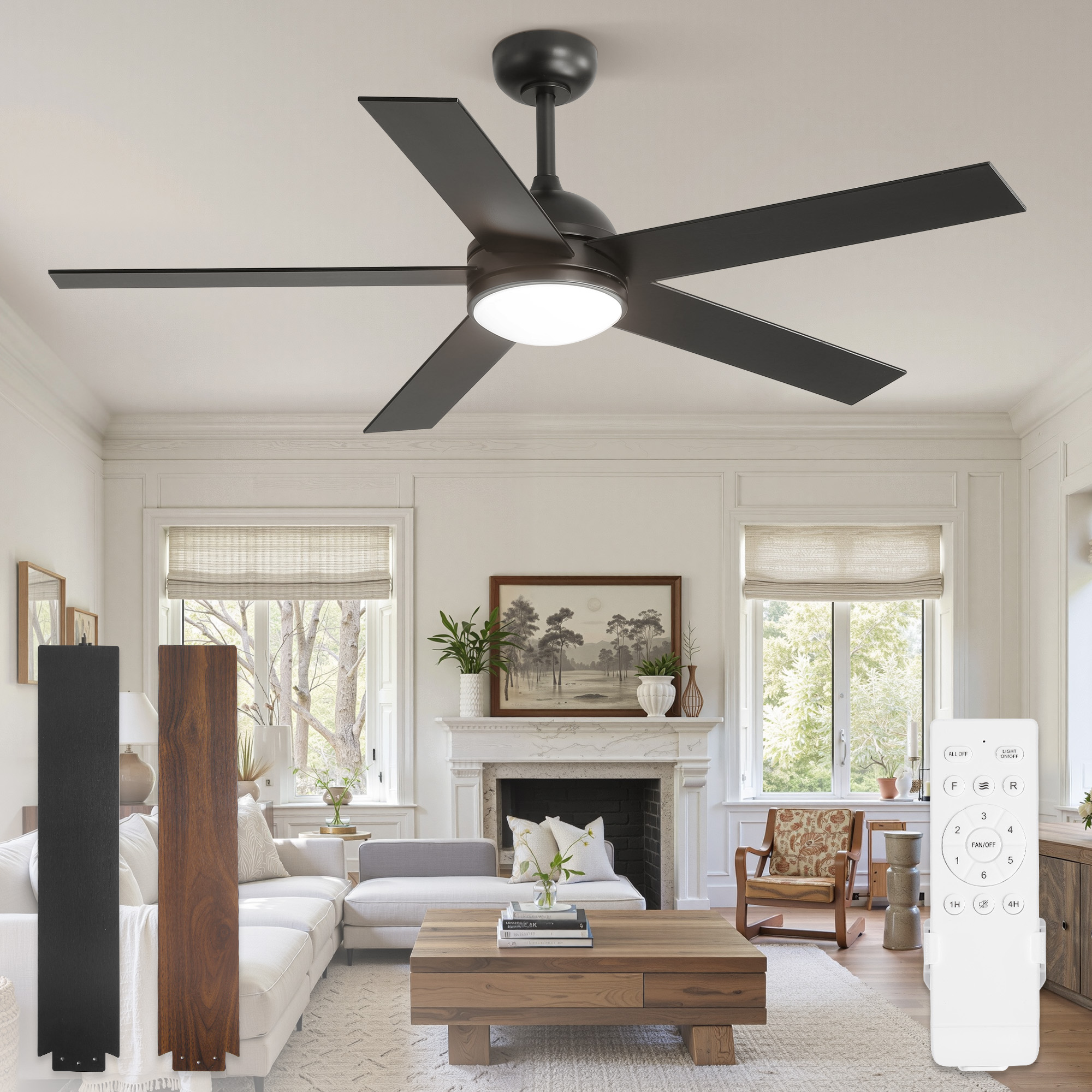 Zardon 52-inch Modern Ceiling Fan with Light and Remote Control, 6 ...