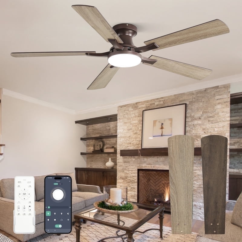 Zardon 52 inch Ceiling Fan with Light, Flush Mount Low Profile, App ...