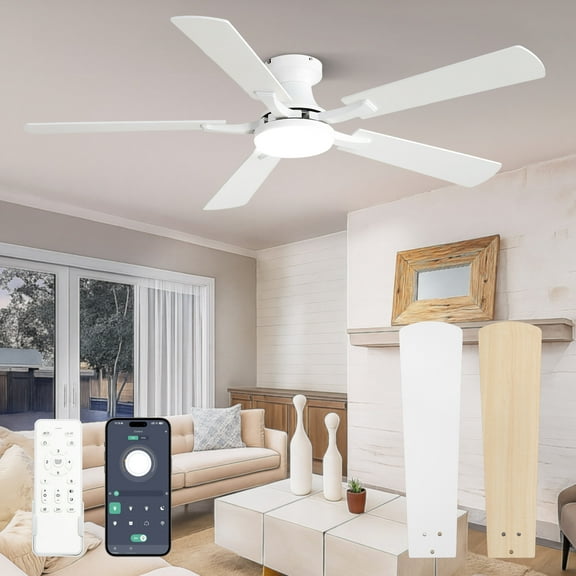 XIULIN Smart Ceiling Fans with Lights - 20" Low Profile Flush Mount 2 ...
