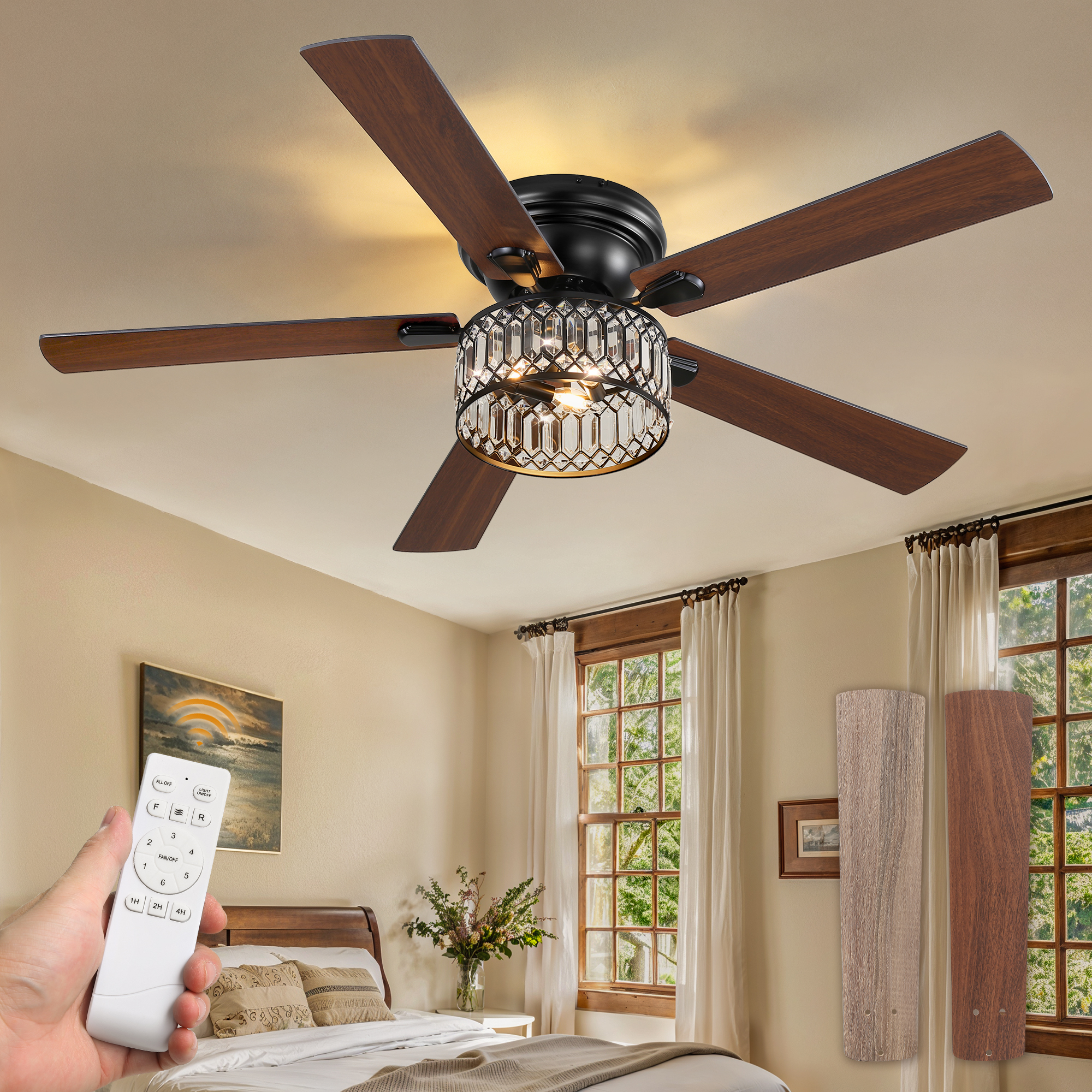 Zardon 56in Ceiling Fans with Light and Remote Control, Black Flush ...