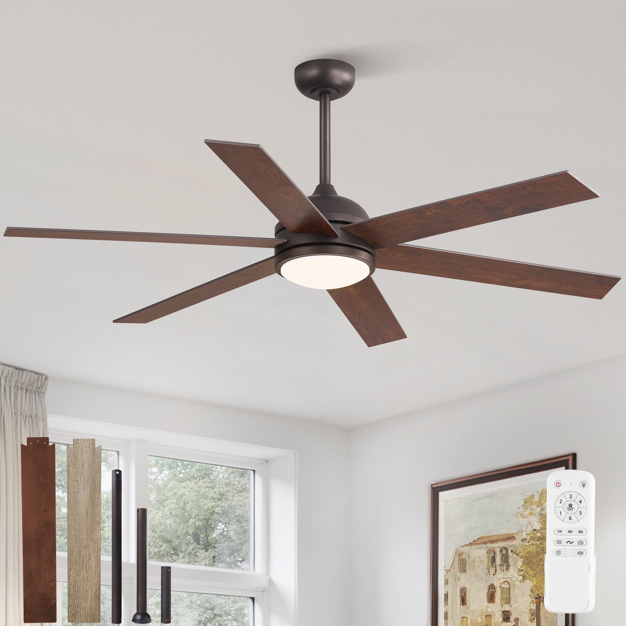 Zardon 58in Ceiling Fan with Light and Remote Control, Reversible DC ...