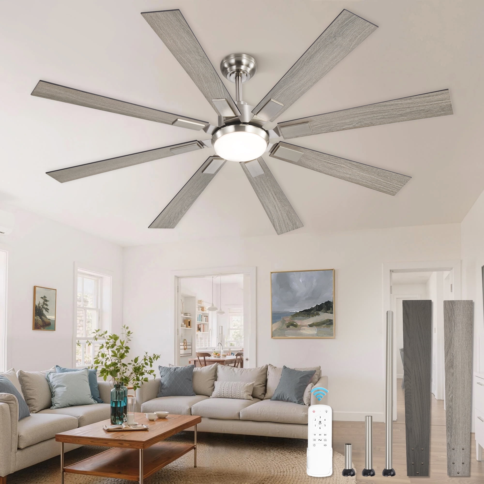 Zardon 62 inch Ceiling Fan with Light and Remote Control - Quiet DC ...